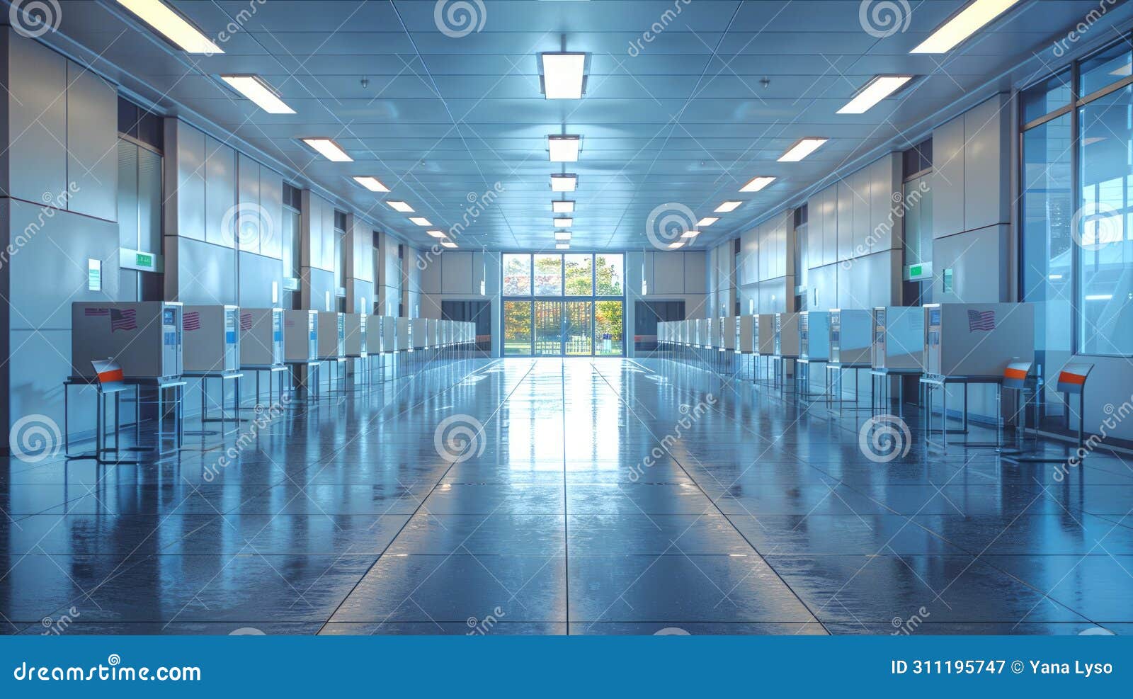 Empty Voting Station with Voting Booths Lined in a Row. Concept of ...