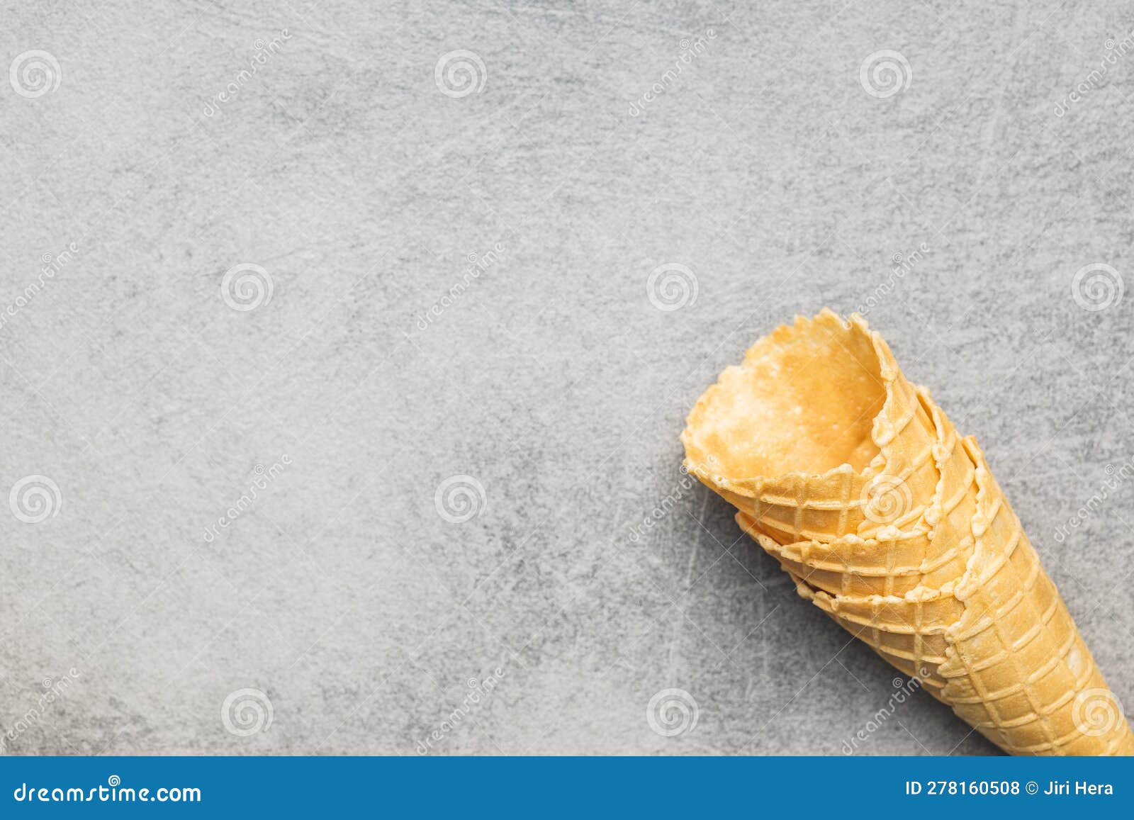 Empty Wafer Cone. Sweet Ice Cream Cornet on Kitchen Table. Top View ...
