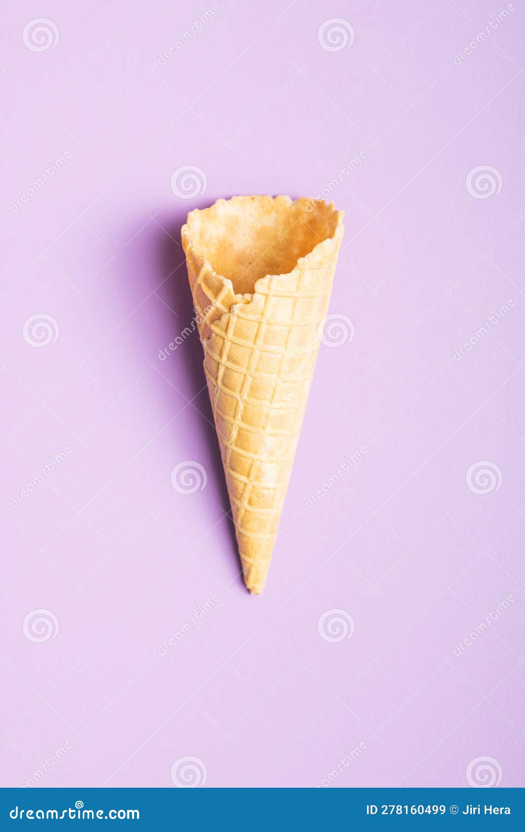Empty Wafer Cone. Sweet Ice Cream Cornet on Violet Background. Top View ...
