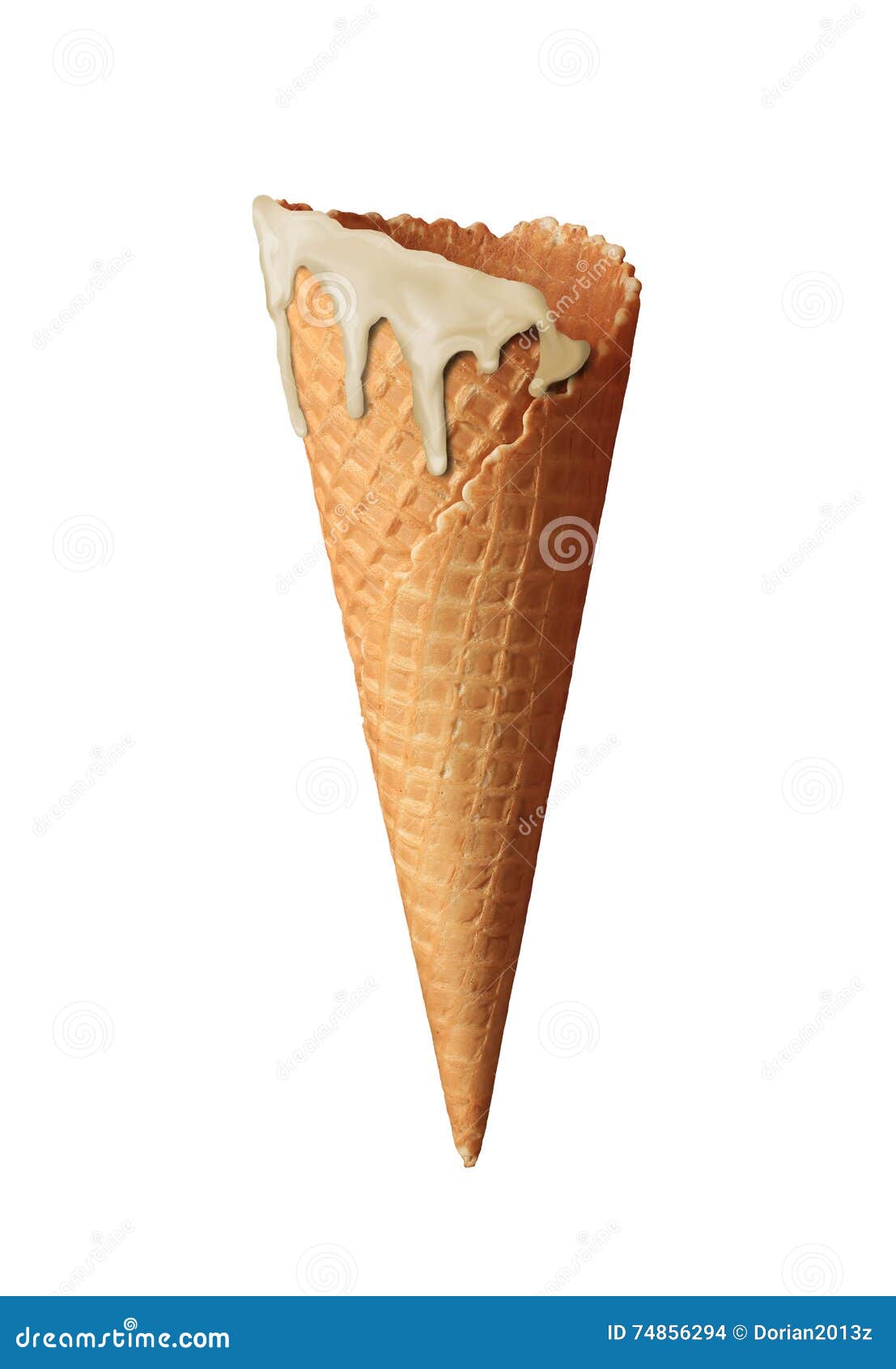 Empty Waffle Ice Cream Cone Isolated On White Background Mock Up For