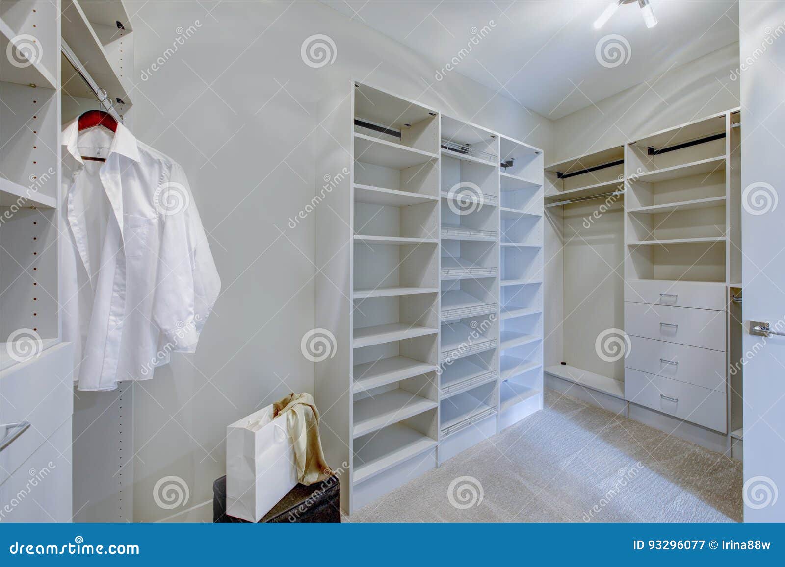 Empty Walk-in Closet with Open Shelves Stock Image - Image of estate ...