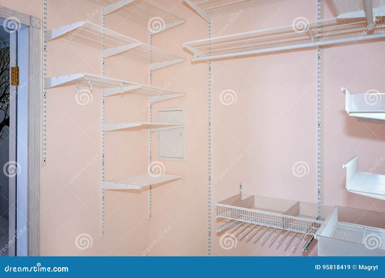 Empty Walk-in Closet with Shelves. Dressing Room Interior Elements ...