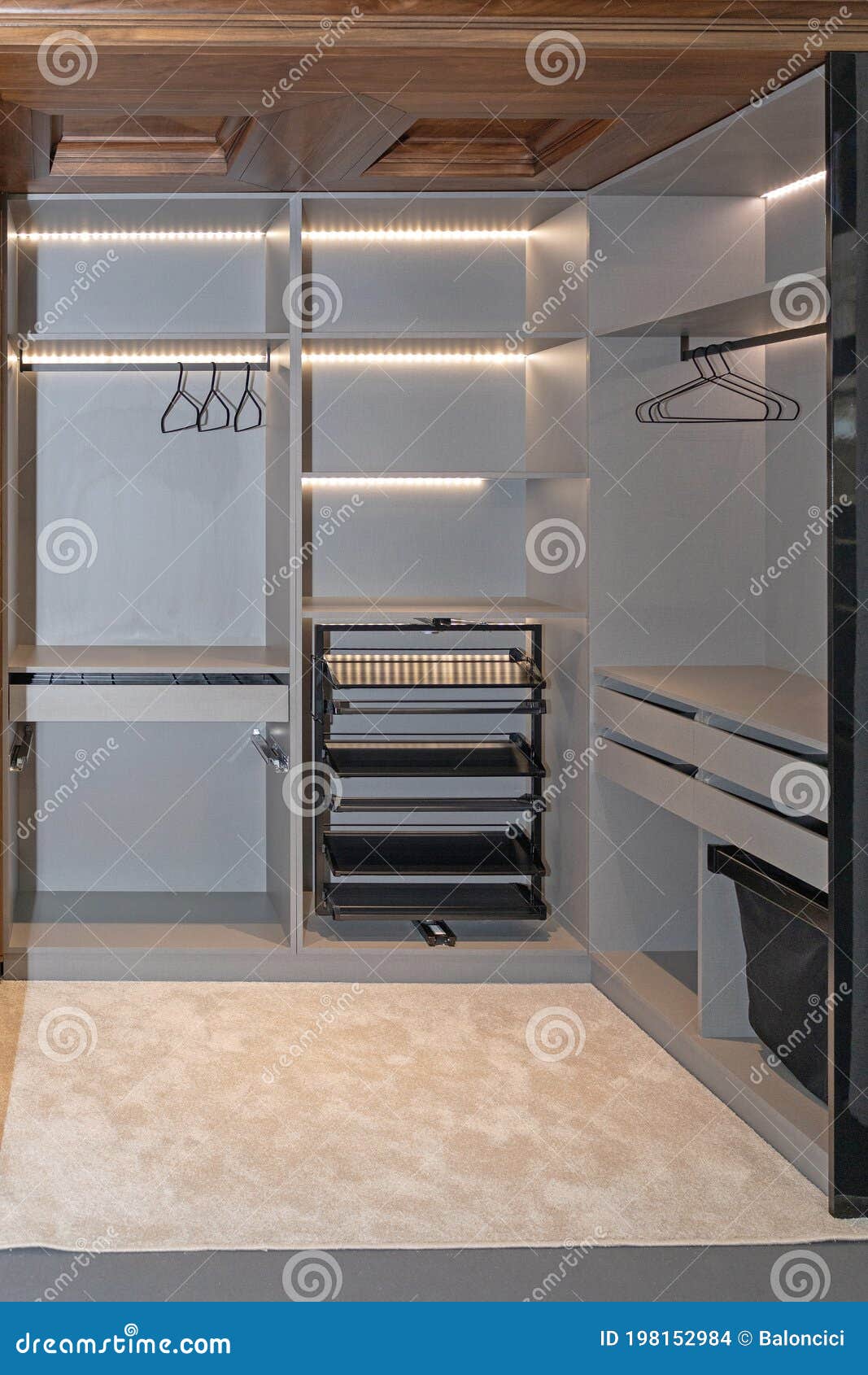 Empty Closet stock photo. Image of rail, modern, lights - 198152984