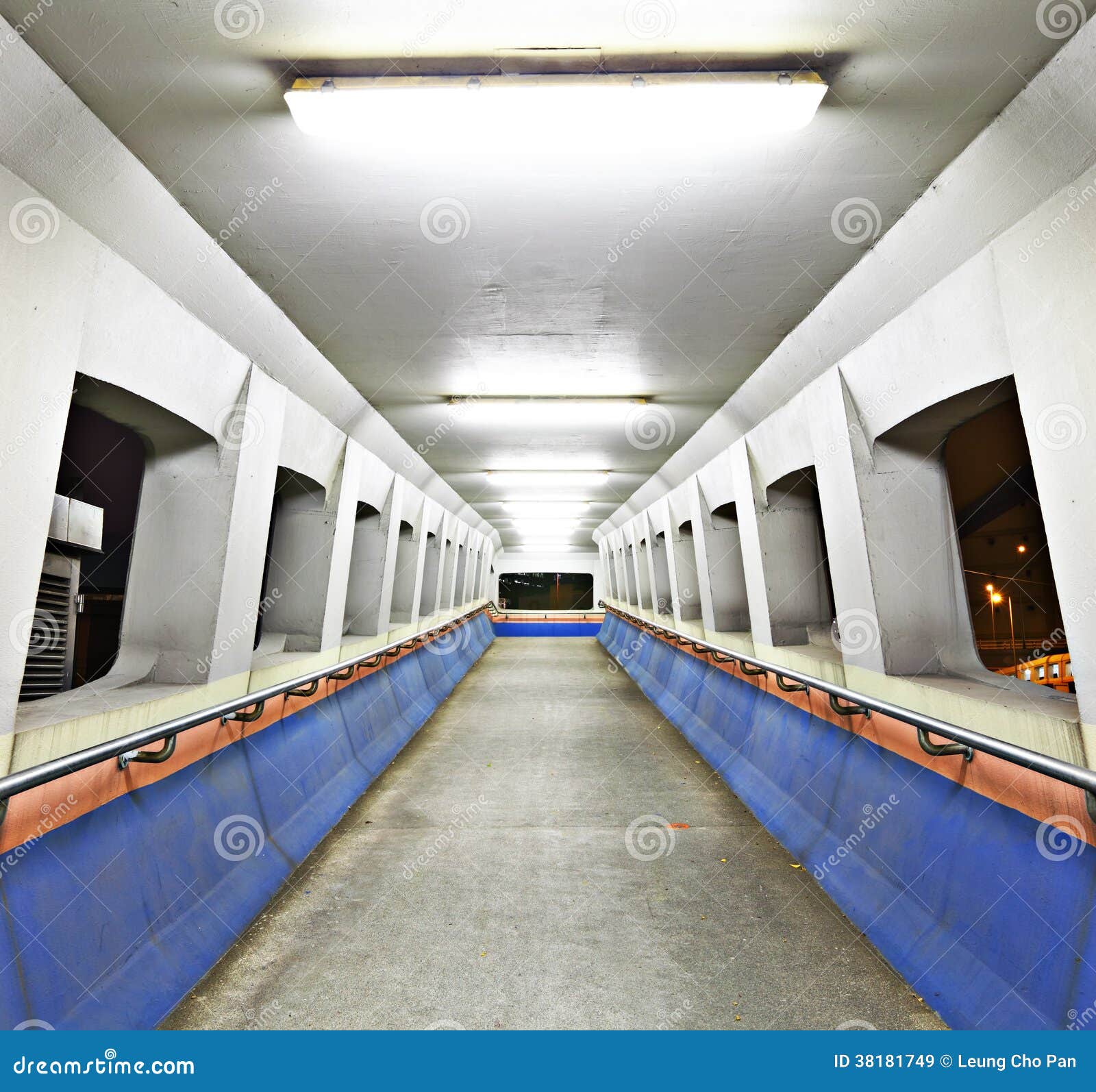Empty Walkway In Building Hall Perspective With Long White Wall Royalty ...