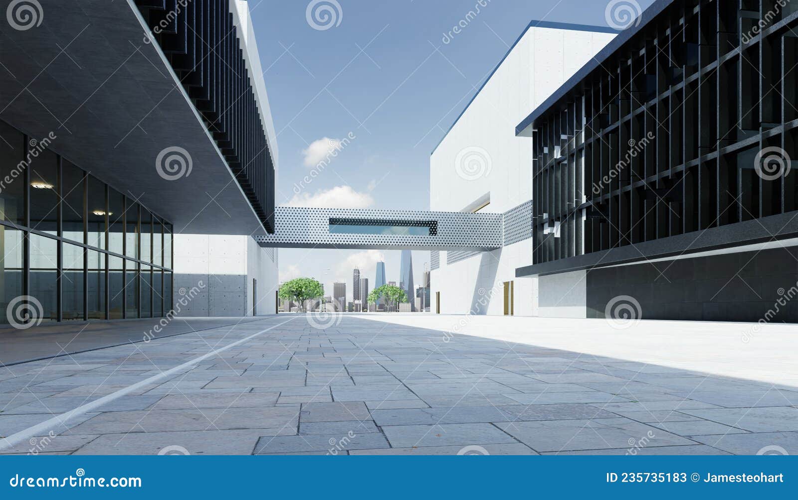 Empty Walkway Road and Modern Office Buildings Exterior Stock ...