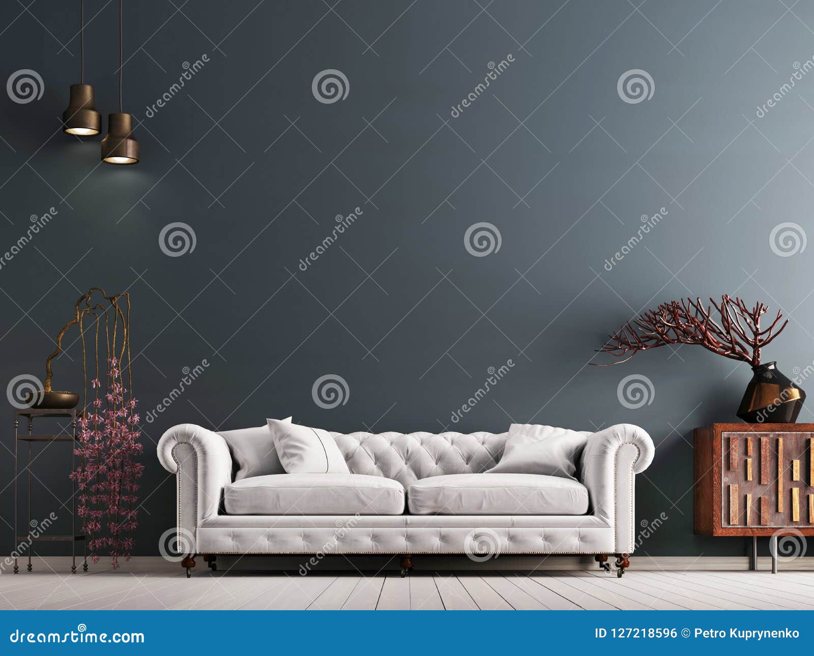 Empty Wall in Classical Style Interior with White Sofa on Grey ...