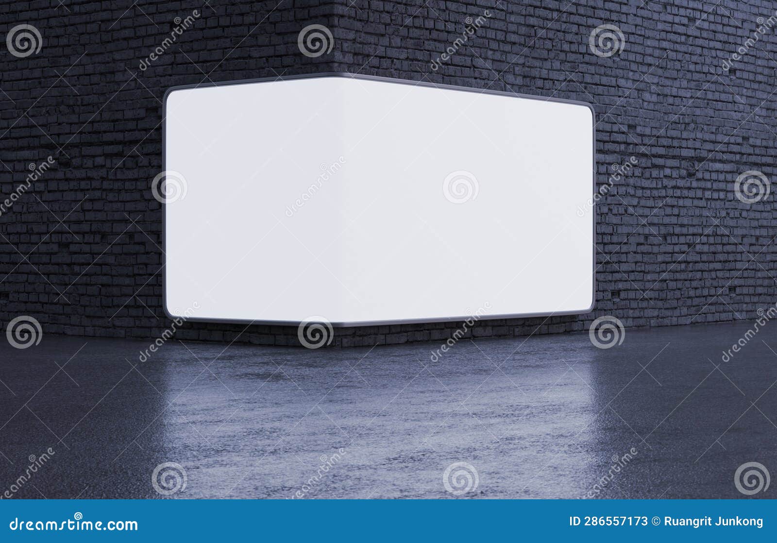 Empty Wall Corner Luminous LED Banner, Curved Screen Billboard Mockup ...