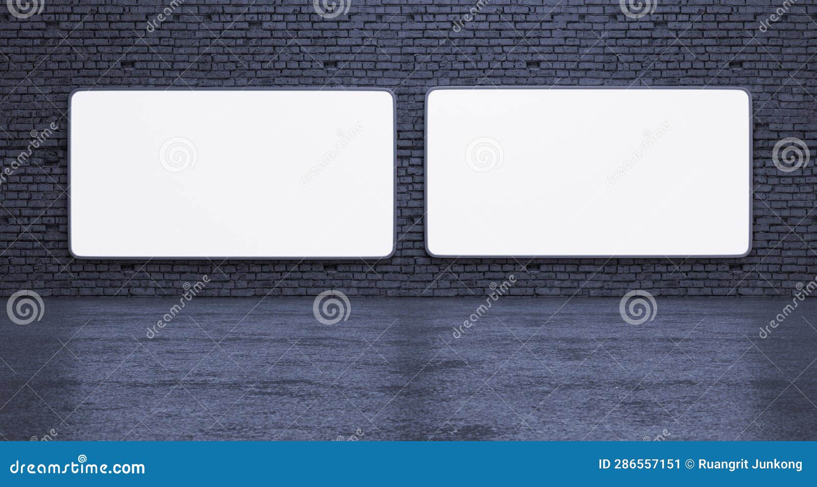 Empty Wall Corner Luminous LED Banner, 2 Screen Billboard Mockup, Front ...