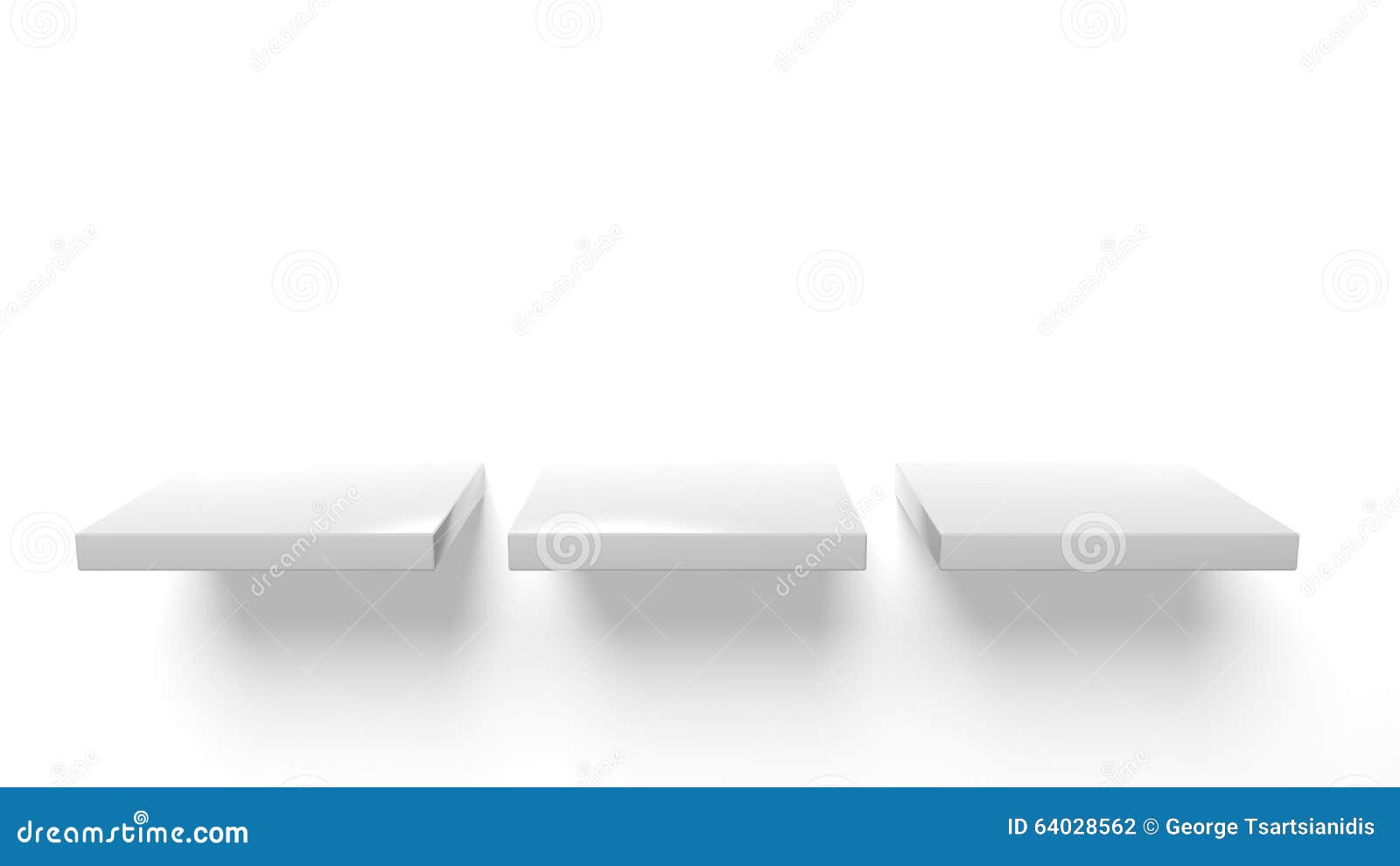 Wall Shelves Front View Isolated On White Background. 3d Renderi ...