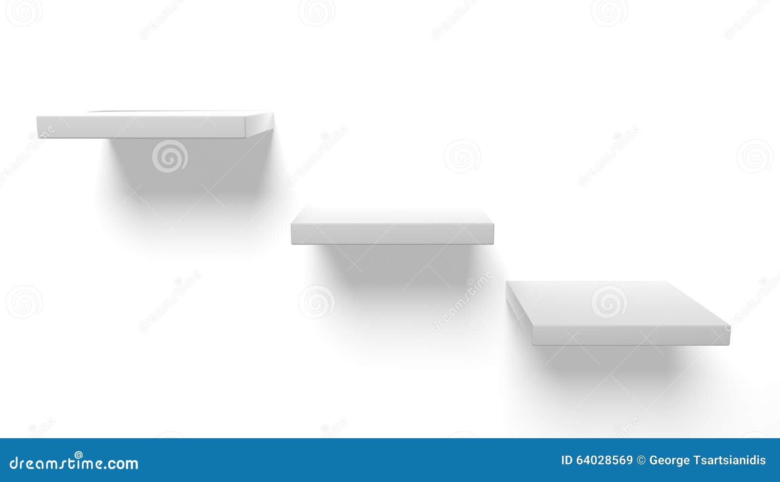 Wall Shelves Front View Isolated On White Background. 3d Renderi ...