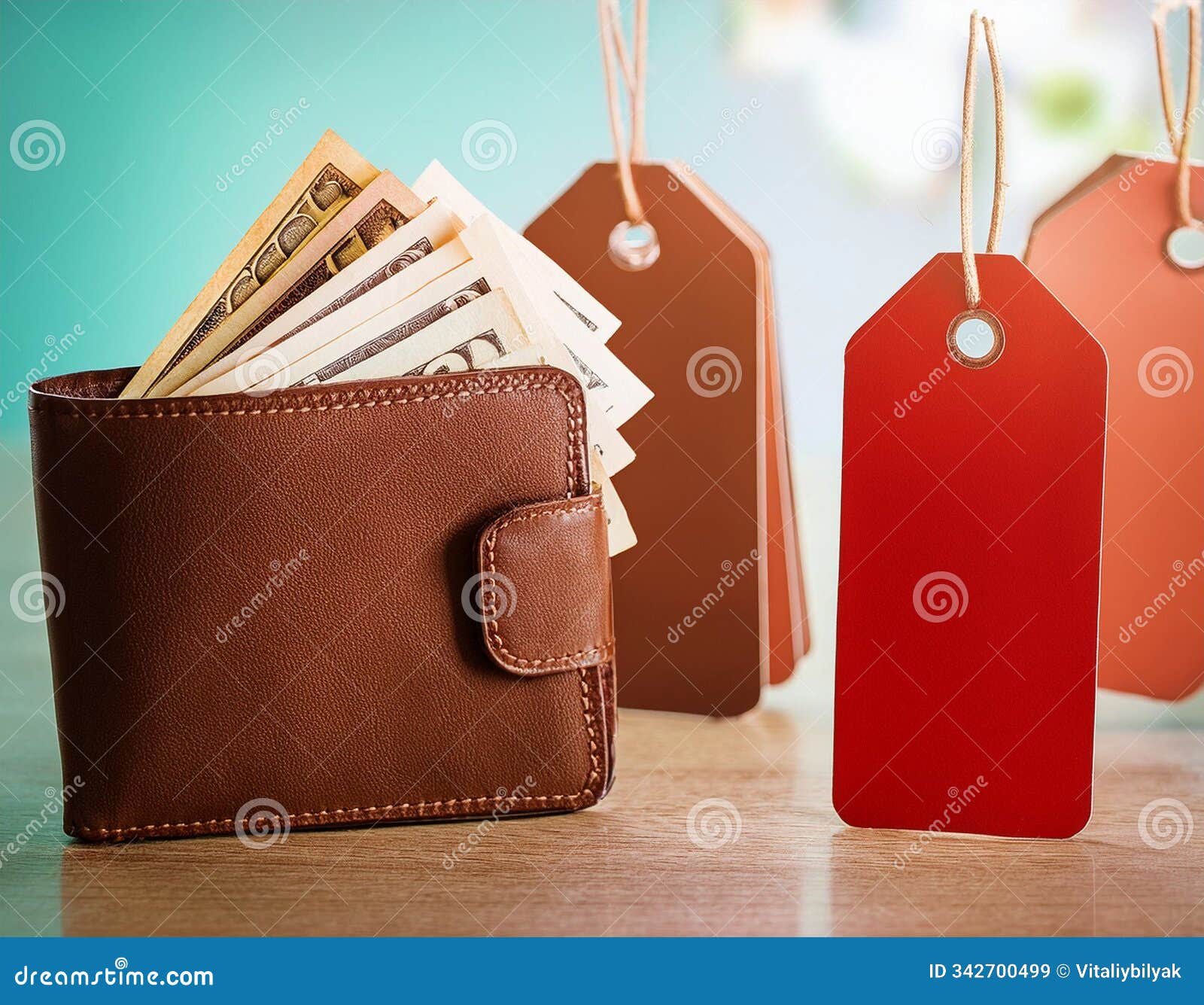 Empty Wallet in Front of Rising Price Tags Stock Illustration ...