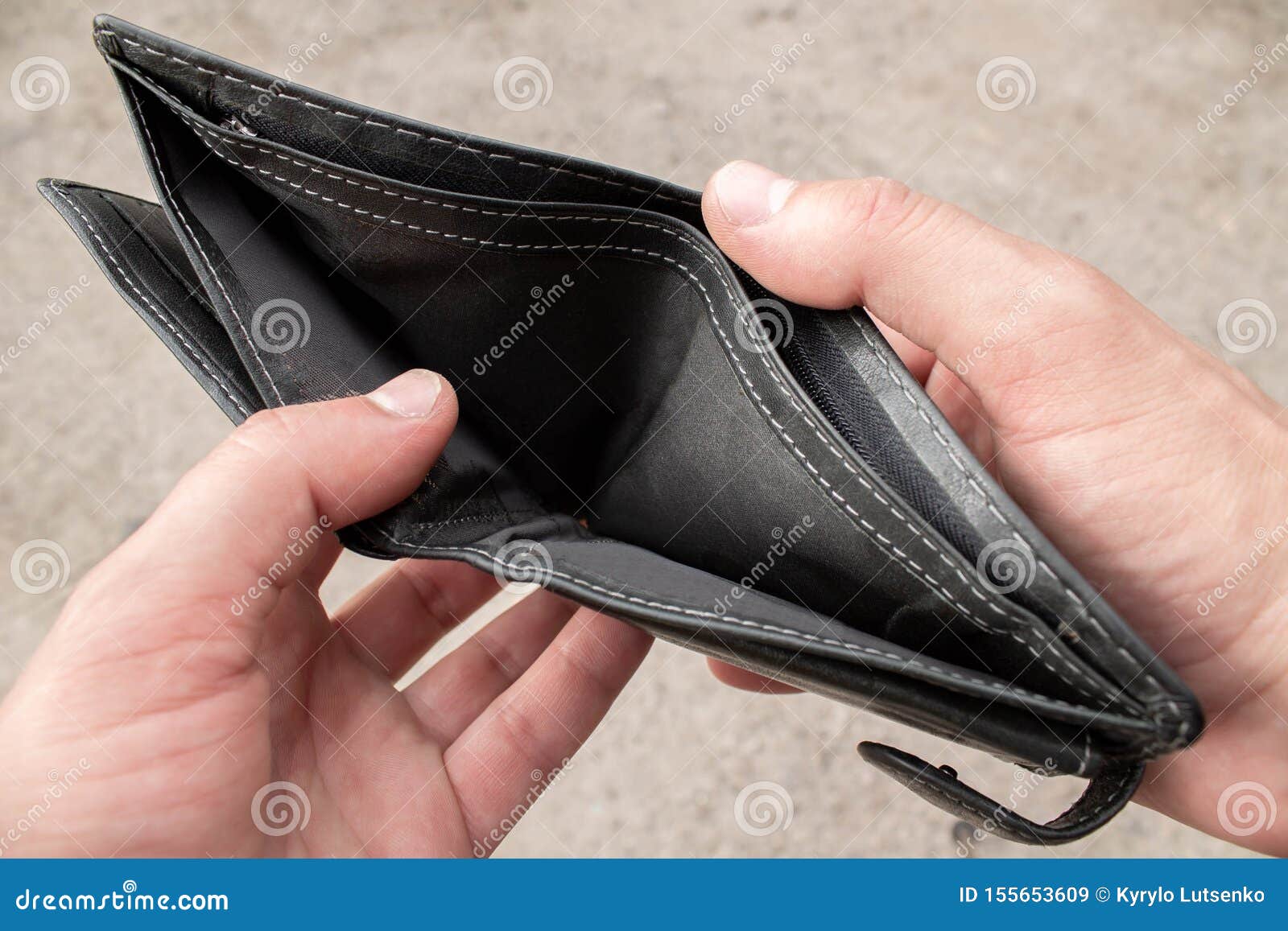 Empty wallet in hands stock image. Image of human, empty - 155653609