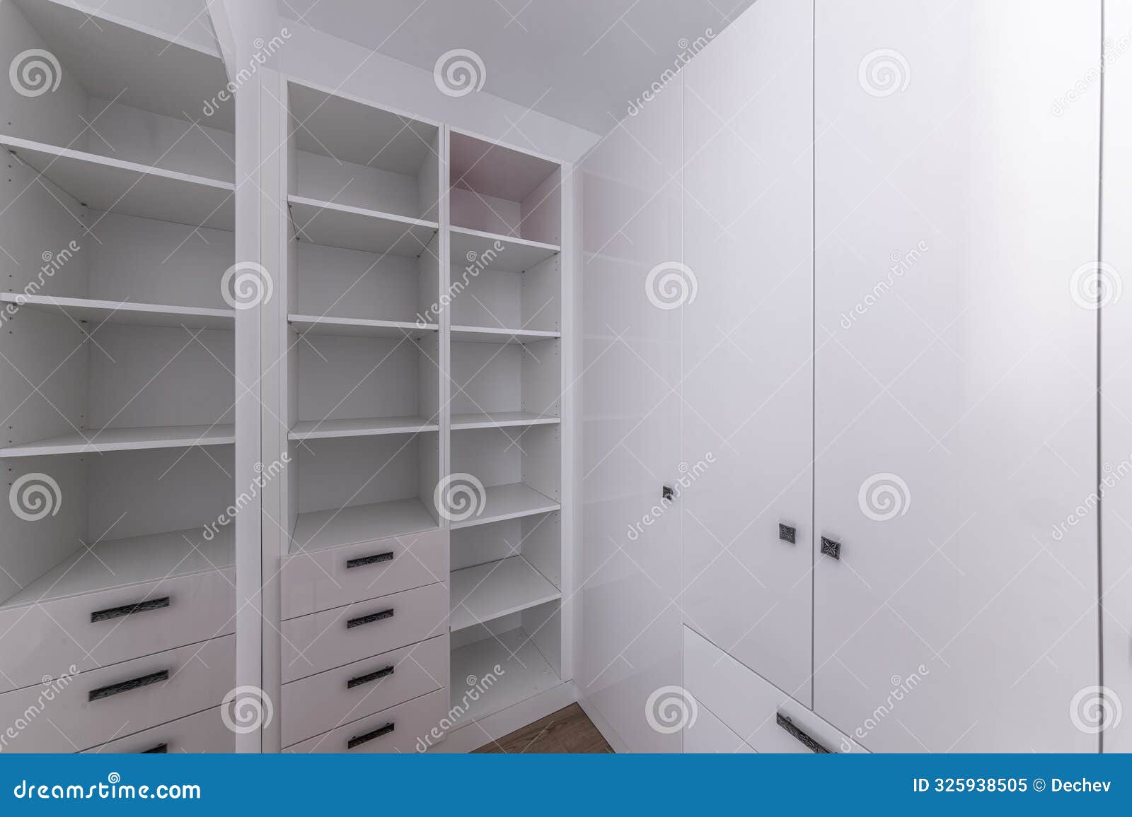 Empty Wardrobe in Dressing Room. Wardrobe Room, with Empty Shelves ...