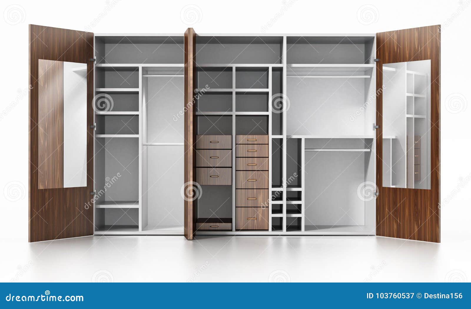 Empty Wardrobe Isolated On White Background. 3D Illustration Royalty ...