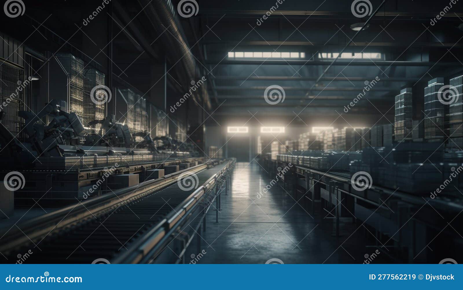 Empty Warehouse with Blurred Motion of Manufacturing Equipment in ...