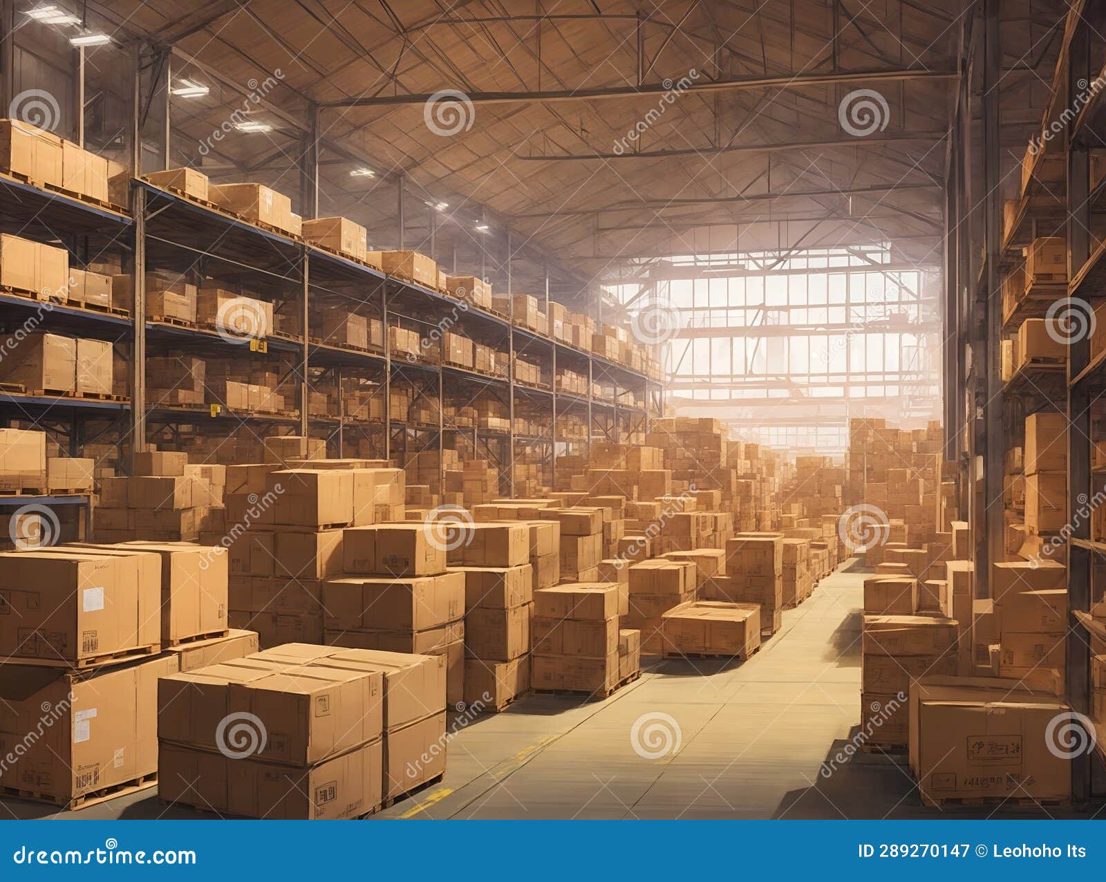 A Large Import-export Warehouse Filled with Crates of Goods Boxes and ...