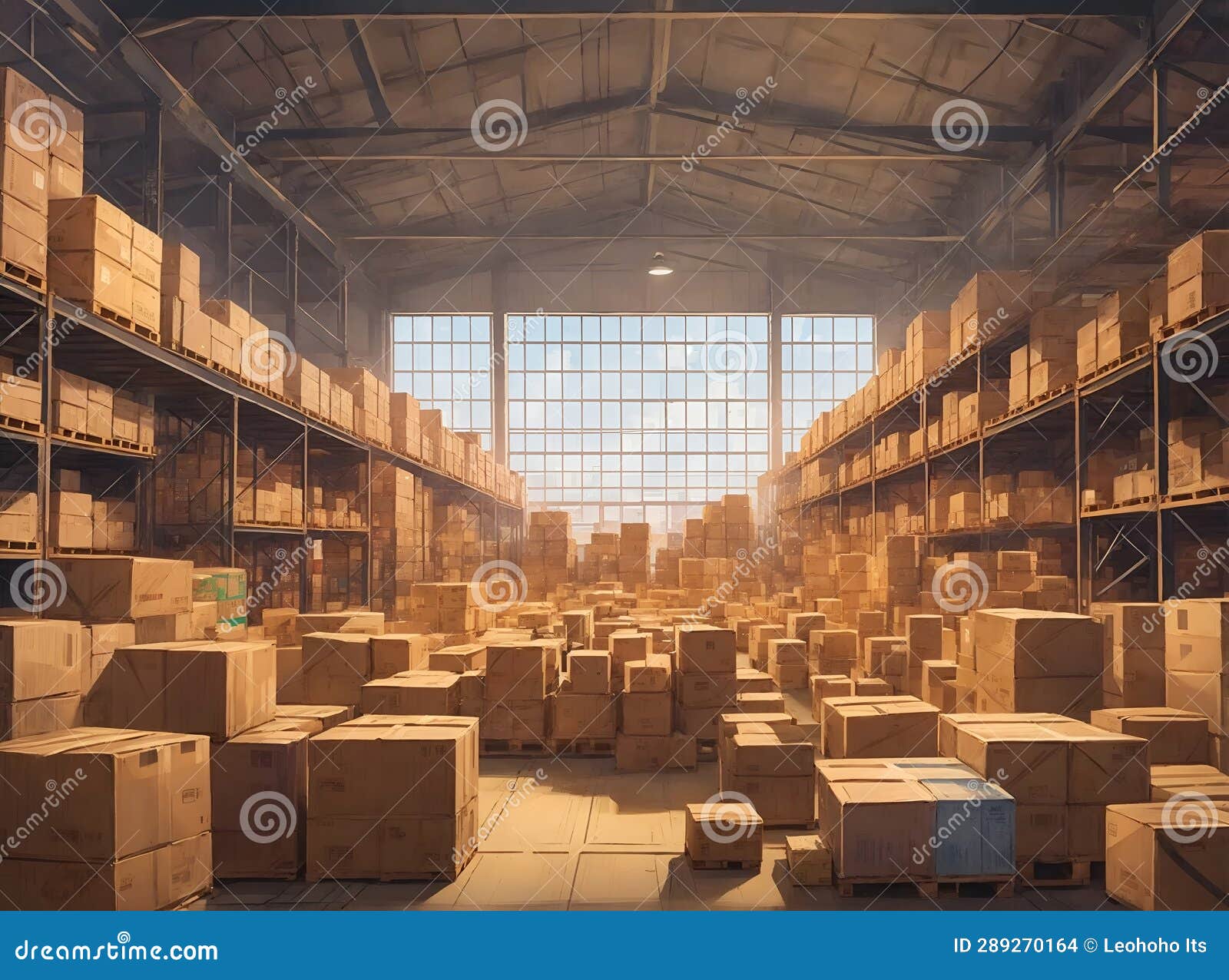 A Large Import-export Warehouse Filled with Crates of Goods Boxes and ...