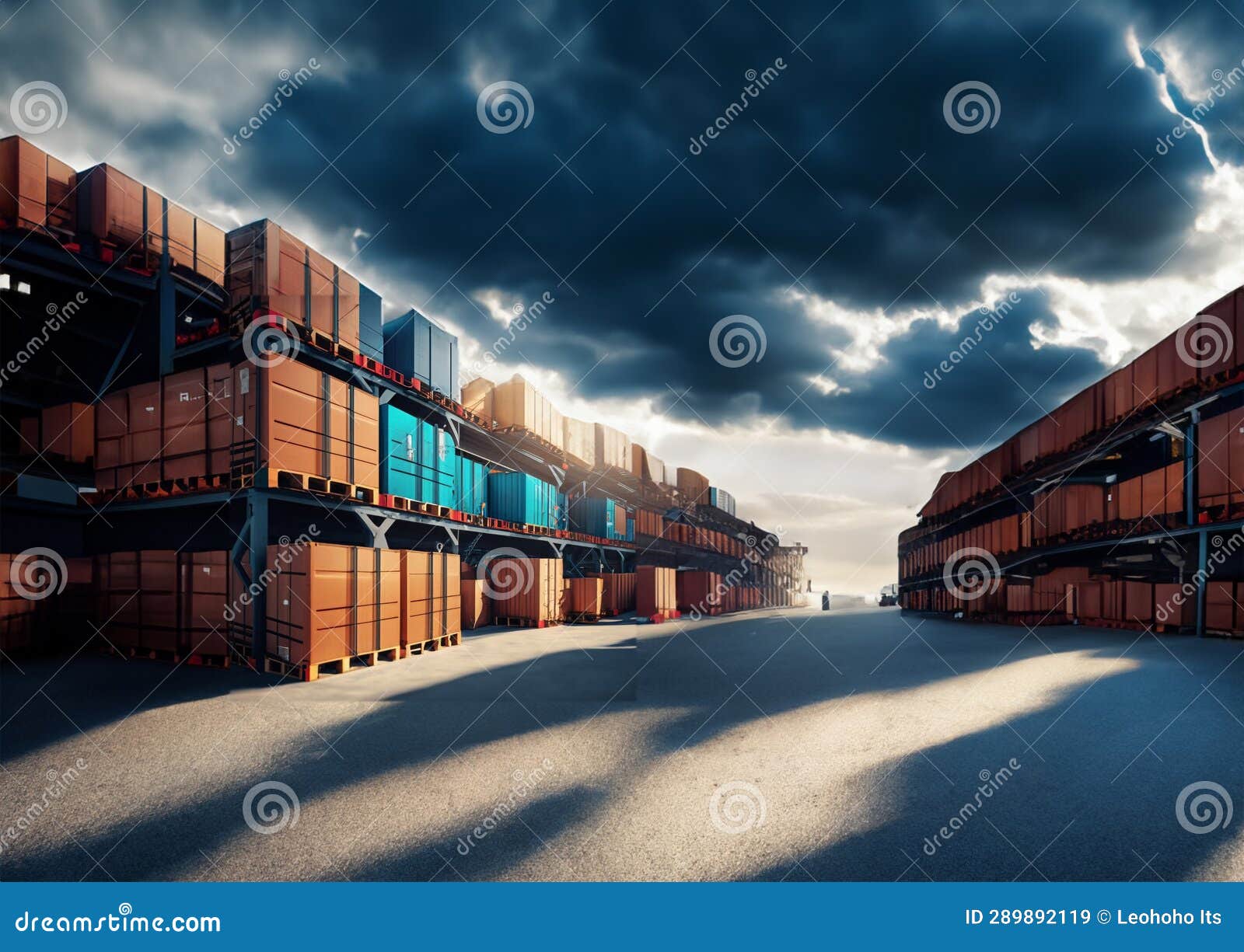 A Large Import-export Warehouse Filled with Crates of Goods Boxes and ...