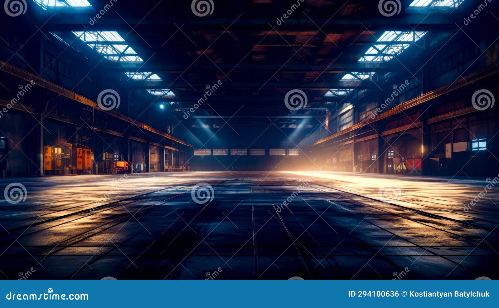 Empty Warehouse with Lot of Light Coming from the Ceiling and Beams of ...
