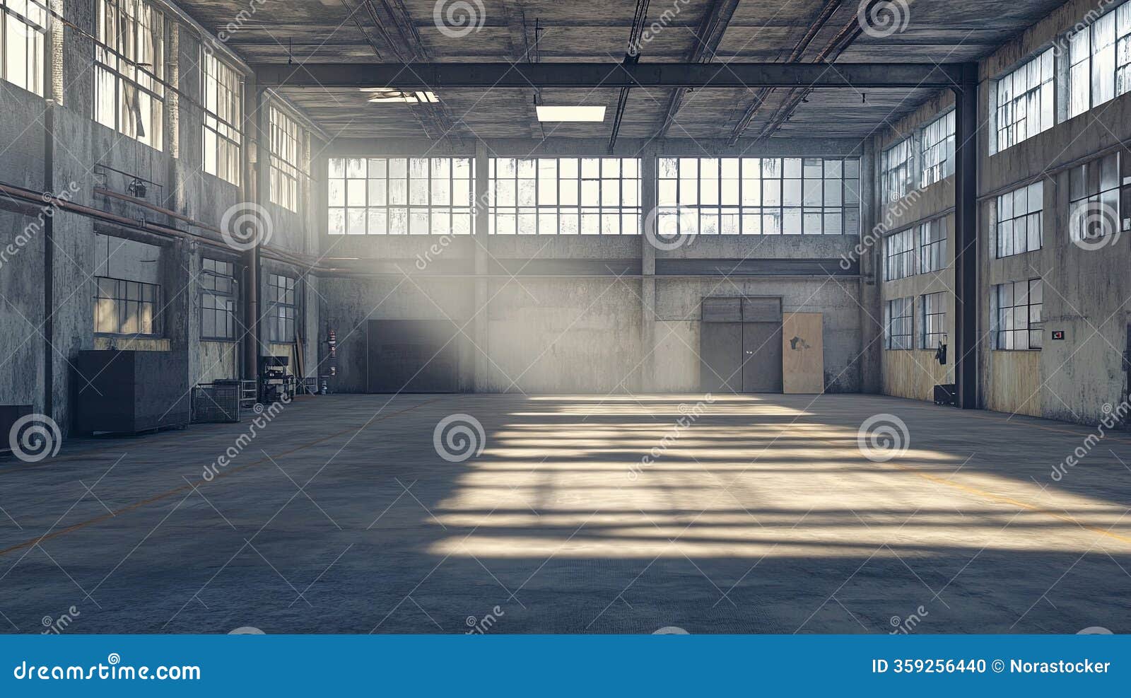 Empty Warehouse Space with High Ceilings and Exposed Ductwork, Ideal ...