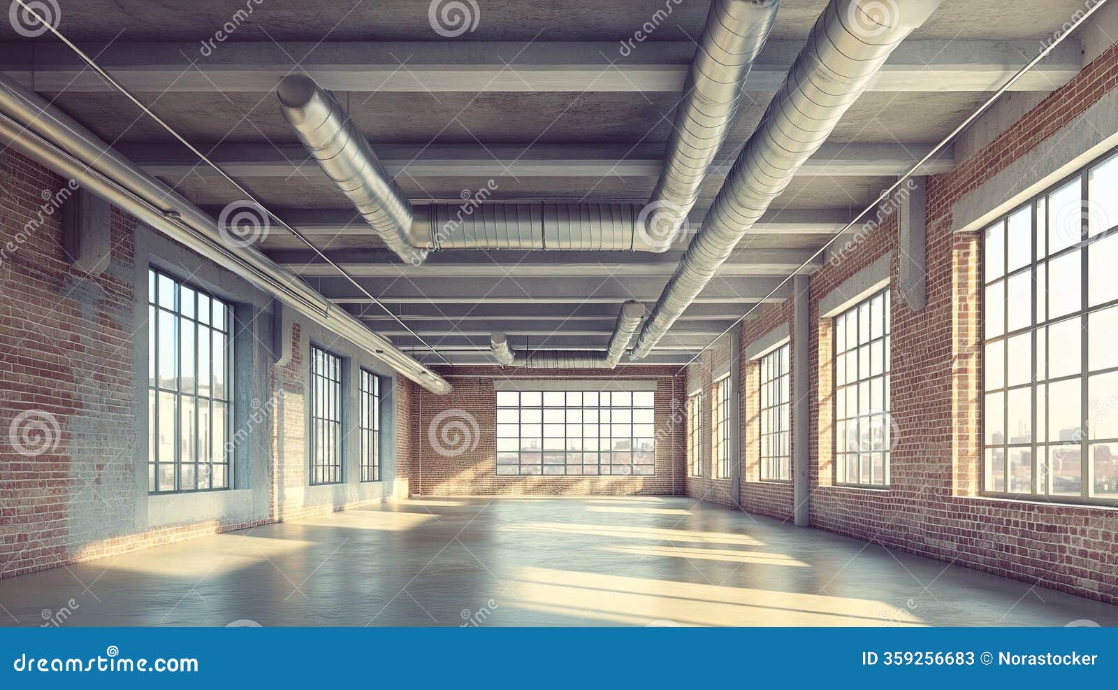 Empty Warehouse Space with High Ceilings and Exposed Ductwork, Ideal ...