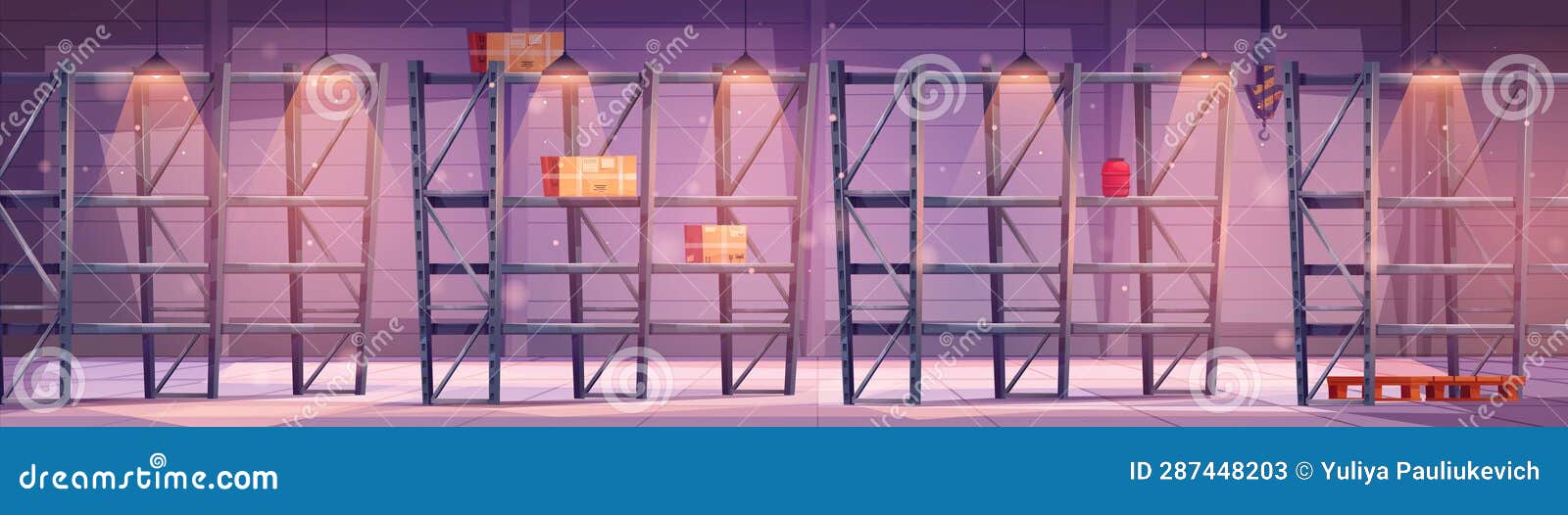 Empty Warehouse Storage With Pallet And Box Rack Cartoon Vector ...