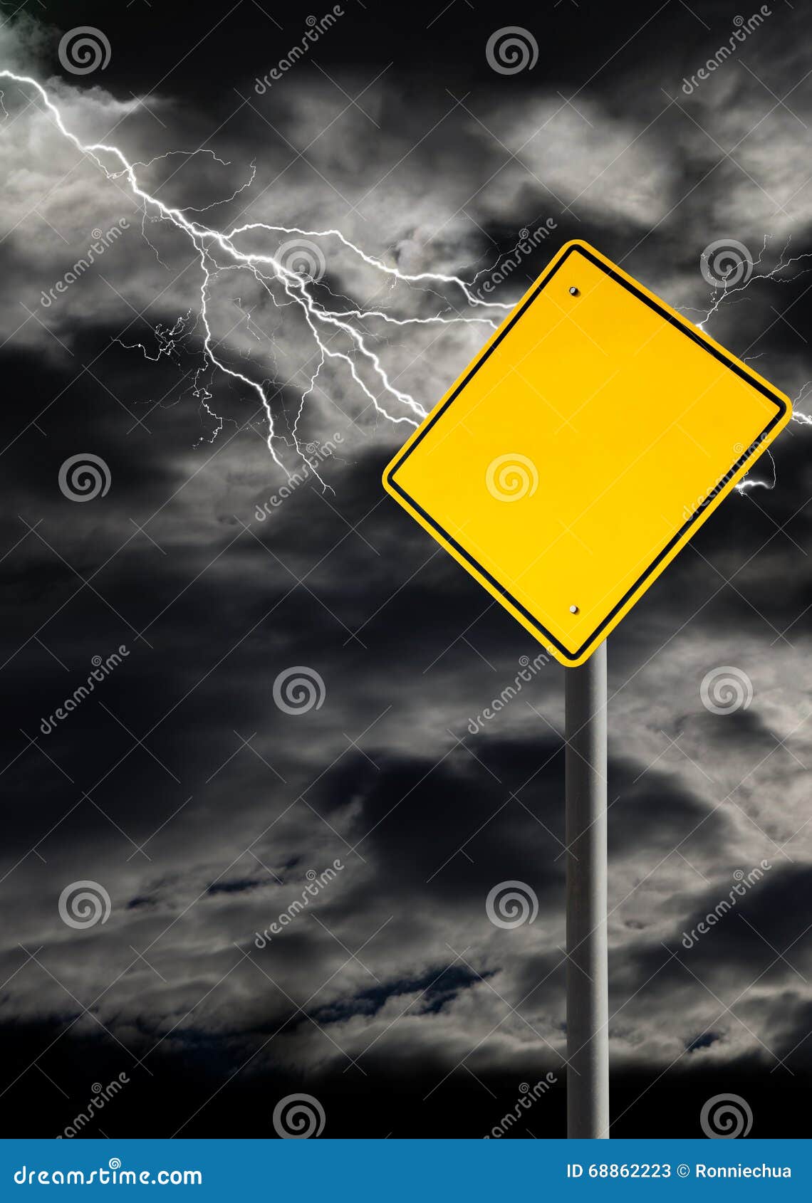 Empty Warning Sign Against Cloudy and Thunderous Sky Stock Image ...