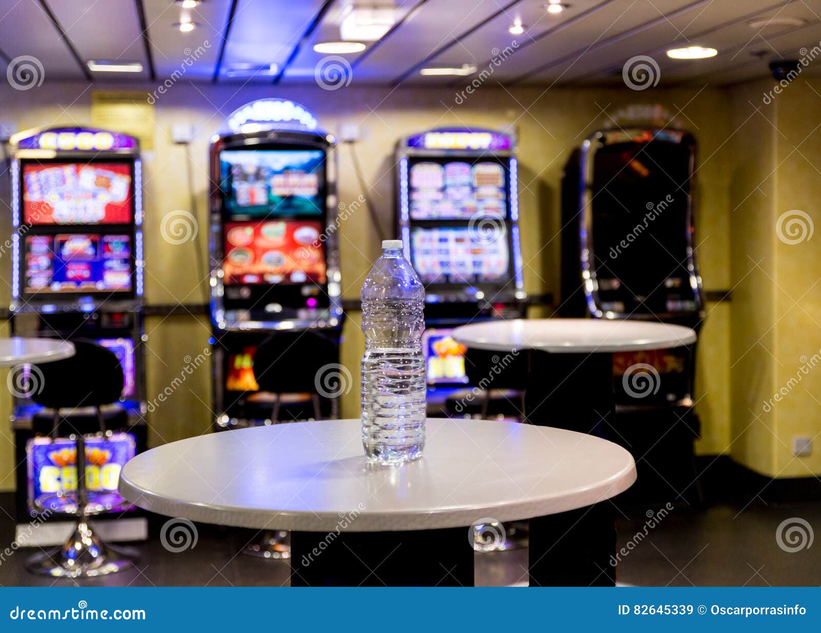 An Empty Water Bottle on a Table in a Slot Machine Room Stock Image ...