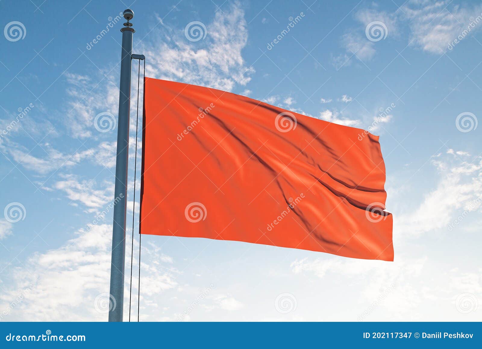 Empty Waving Red Flag on Blue Sky Background Stock Illustration ...