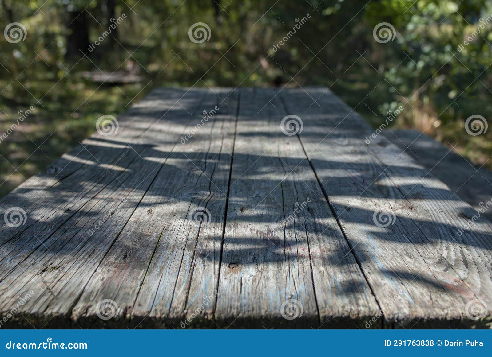 Empty Weathered Wood Boards Table, Perspective Side View Empty Backdrop ...