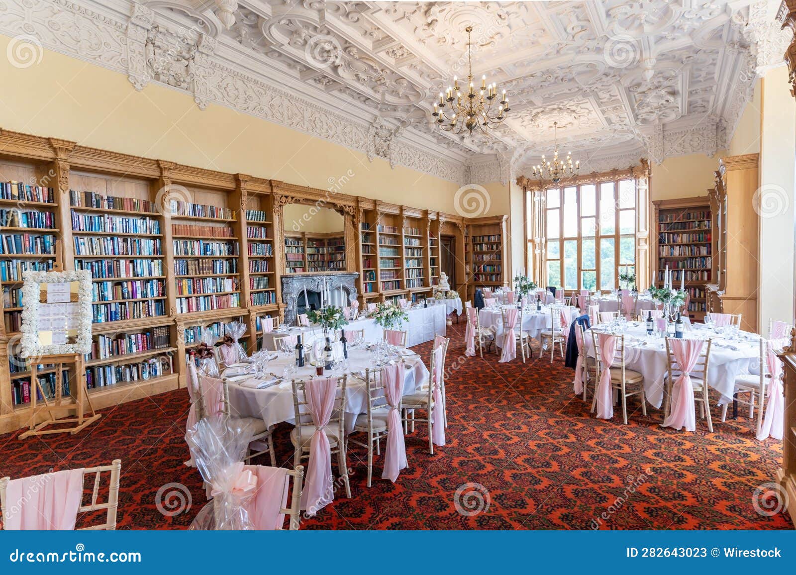 Empty Wedding Reception Area Set Up with Tables, Ready for Guests To ...