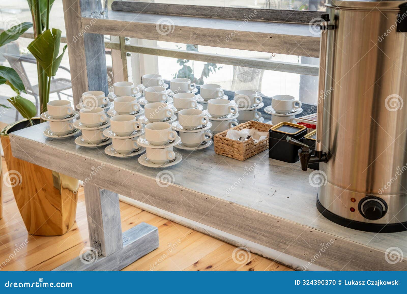 Empty Wedding Reception Hall with Coffee Station Stock Photo - Image of ...