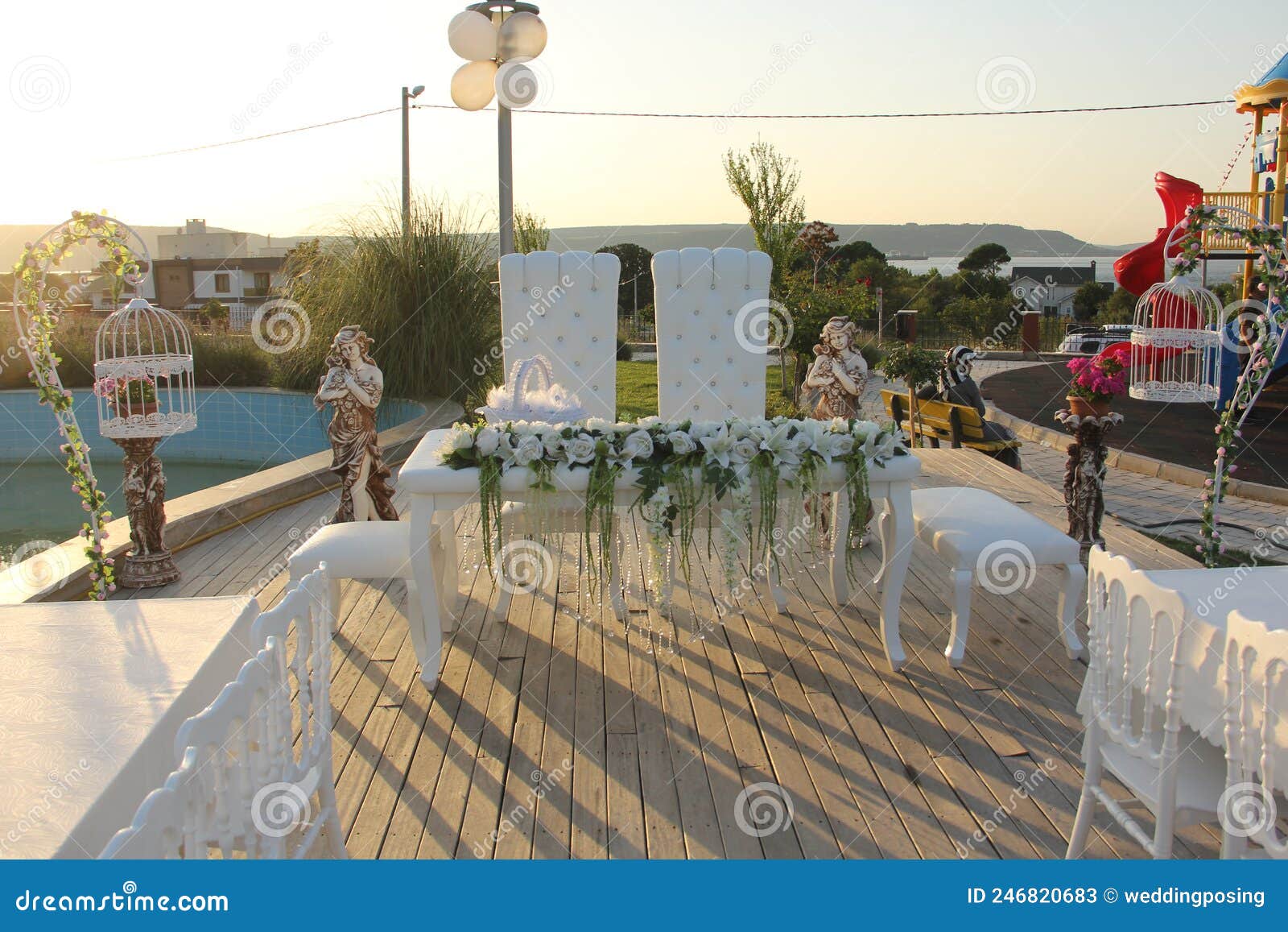 Empty Wedding Table in Park Editorial Stock Photo - Image of park ...