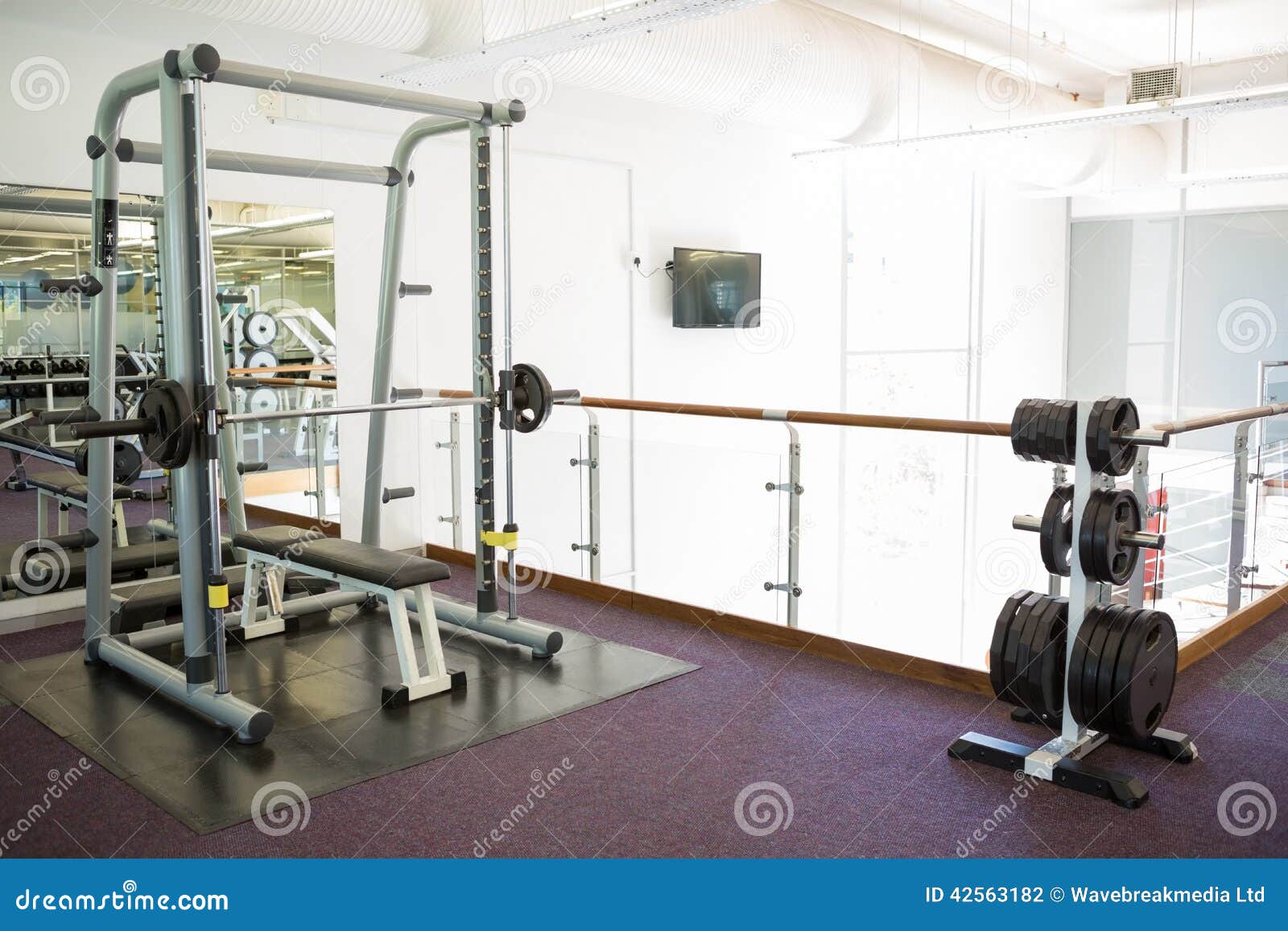 Empty Weights Room with Bench Press Stock Photo - Image of heavy, room ...