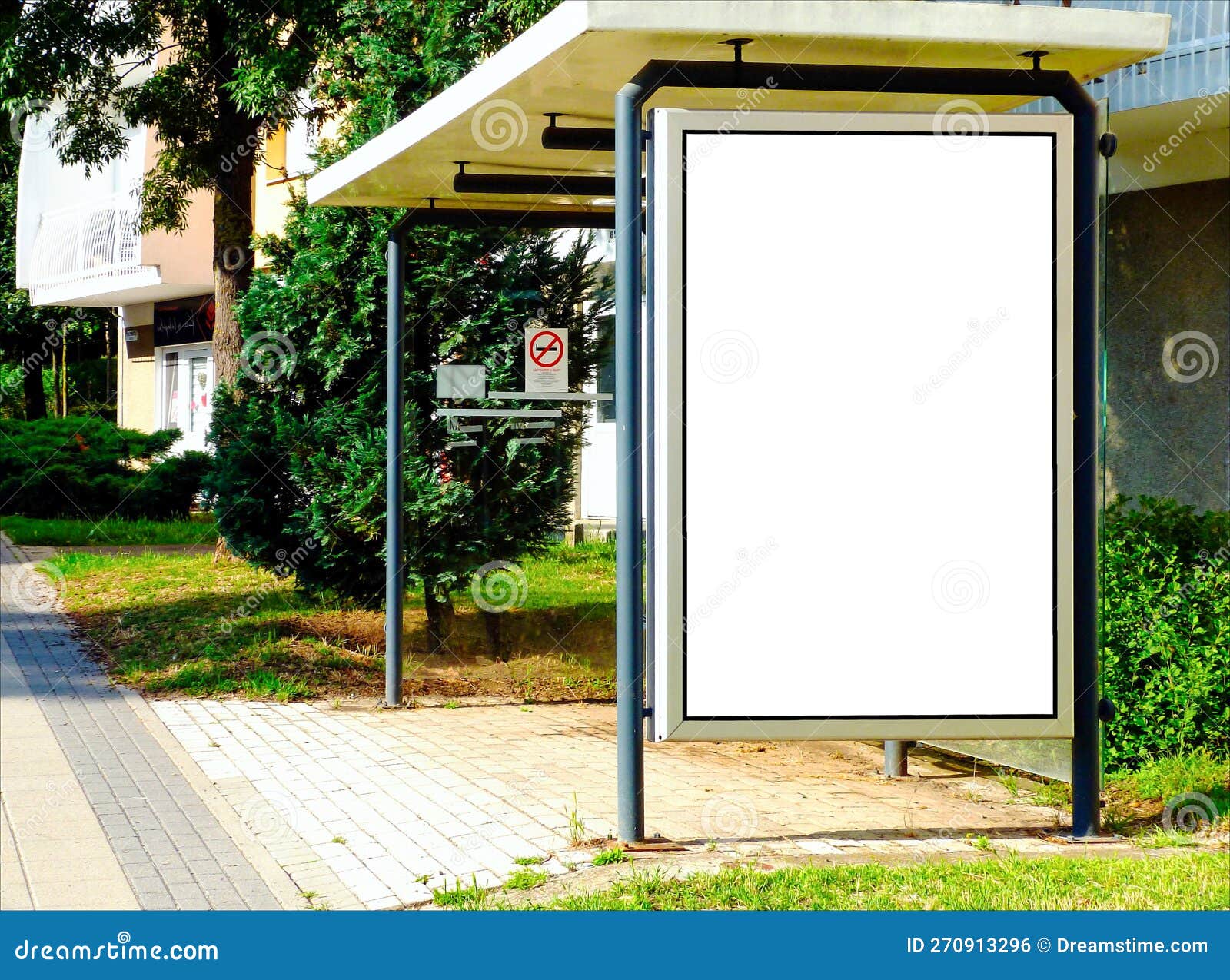 Empty White Ad Panel and Light Box for Mockup at City Transit Busstop ...