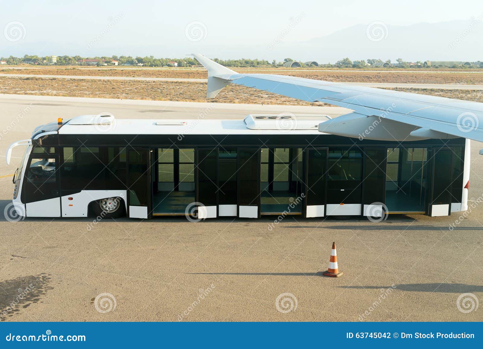 Empty white airport bus. stock photo. Image of plane - 63745042