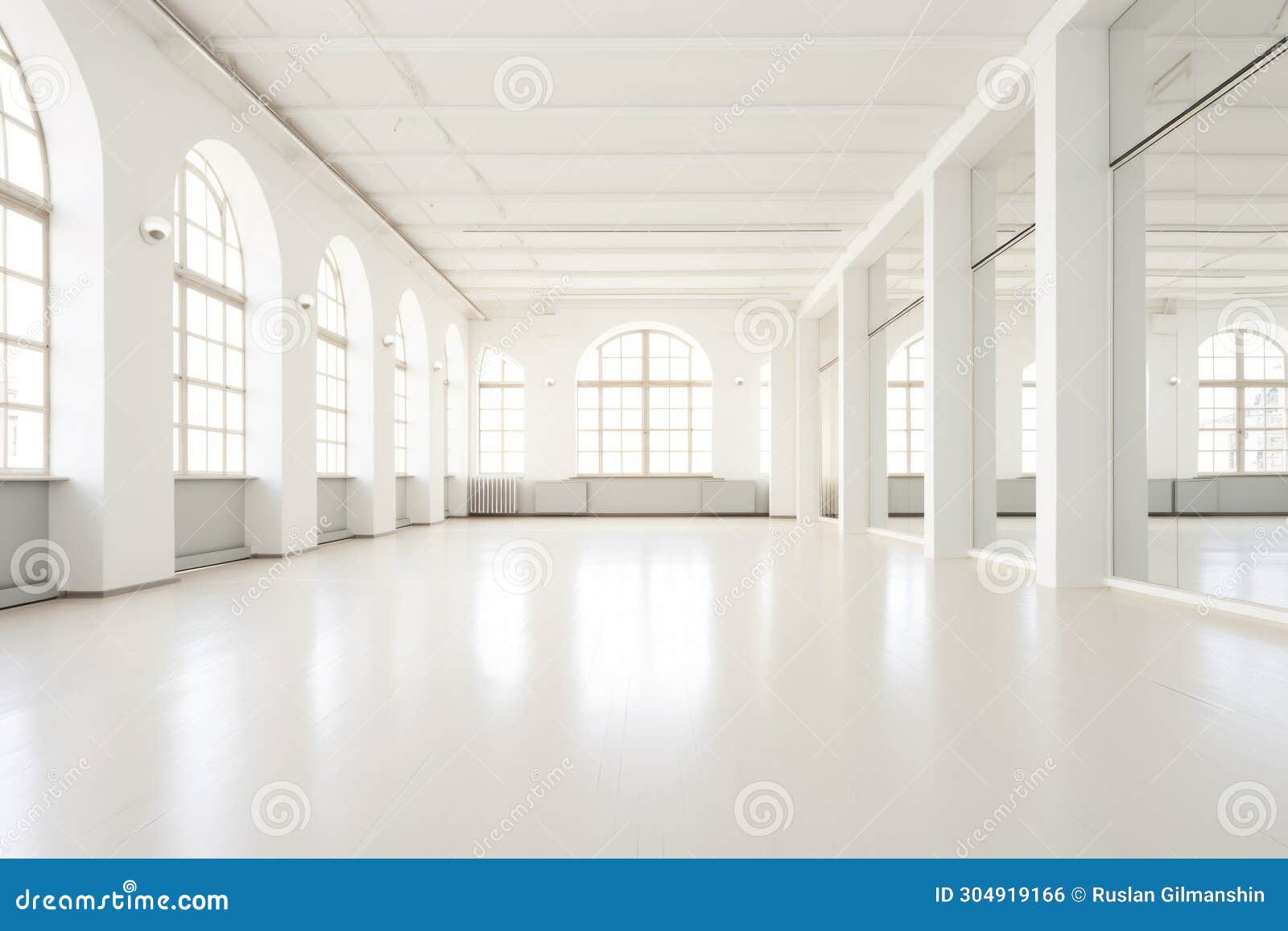 Empty White Ballet Dance Room with Big Windows Stock Photo - Image of ...