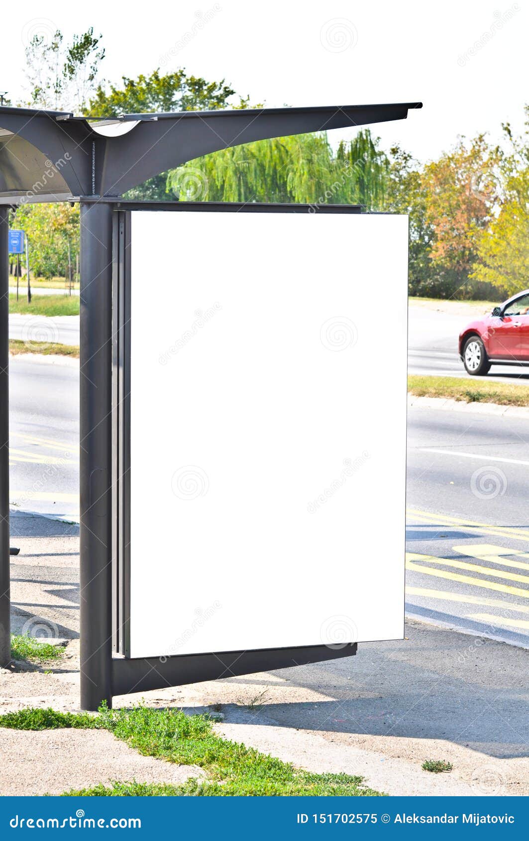 Empty White Billboard at Bus Stop Stock Image - Image of business ...