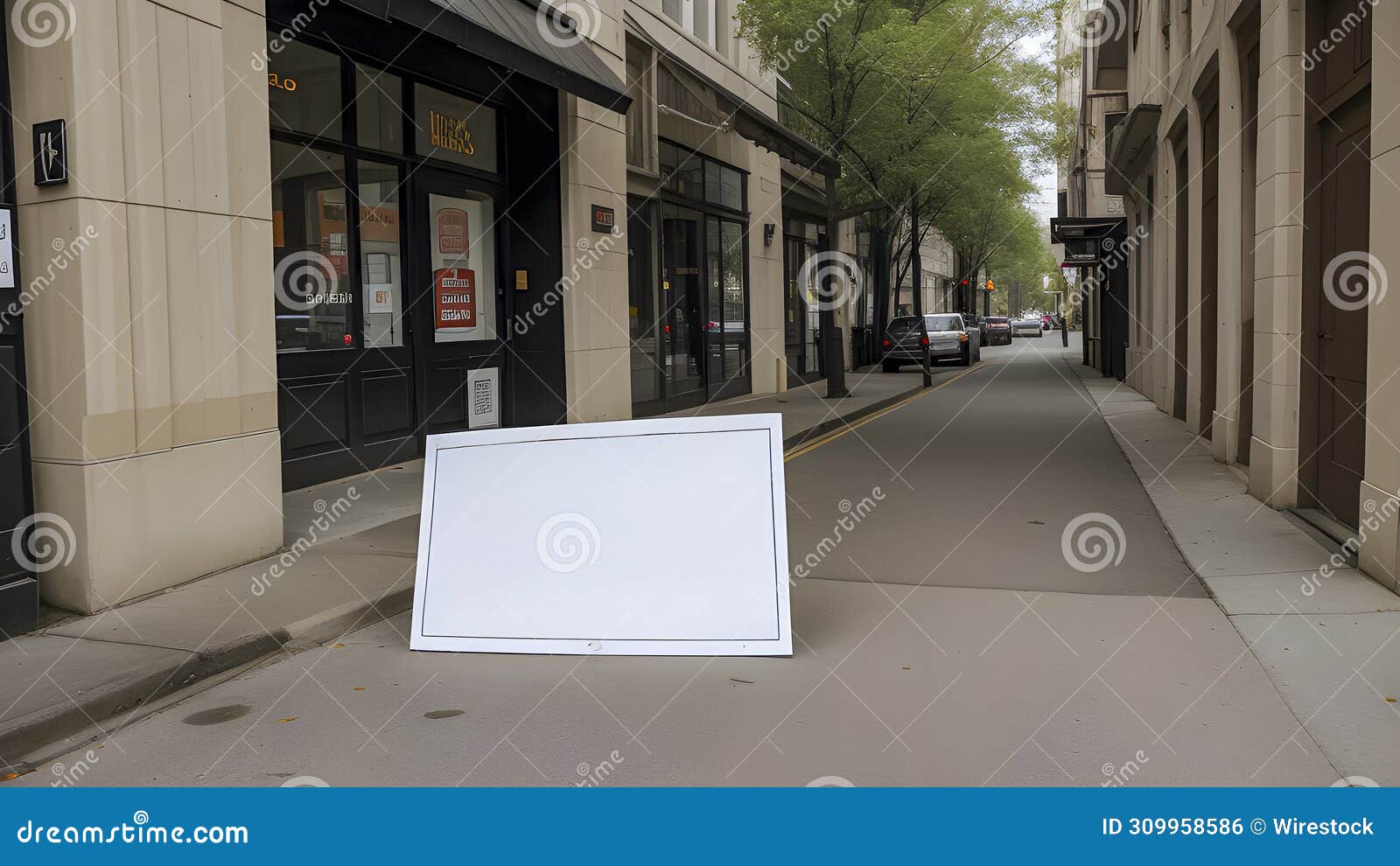 Empty White Billboard Fallen Over on Sidewalk in Urban Setting with ...