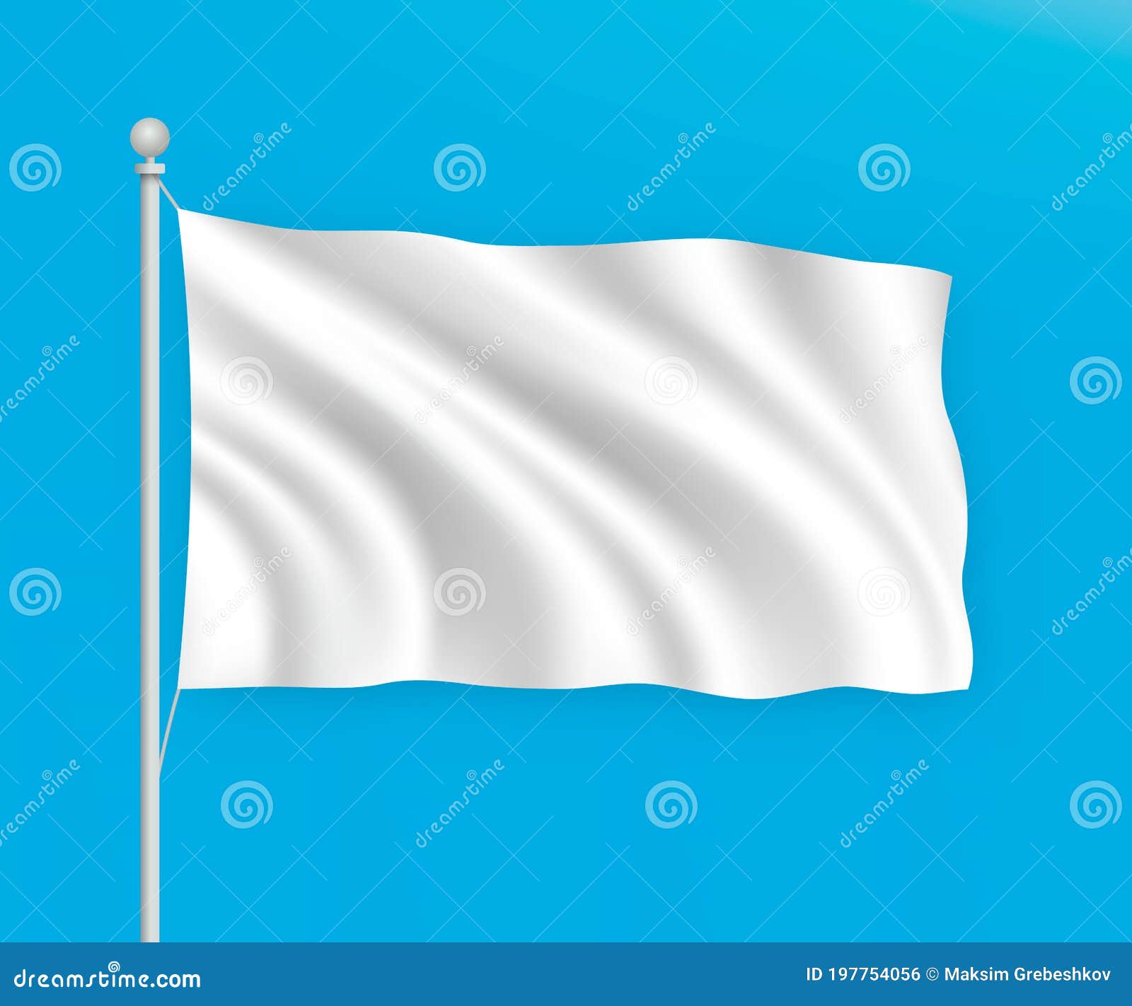 Empty White Blank Waving Flag on Blue Sky Background Stock Illustration - Illustration of ...