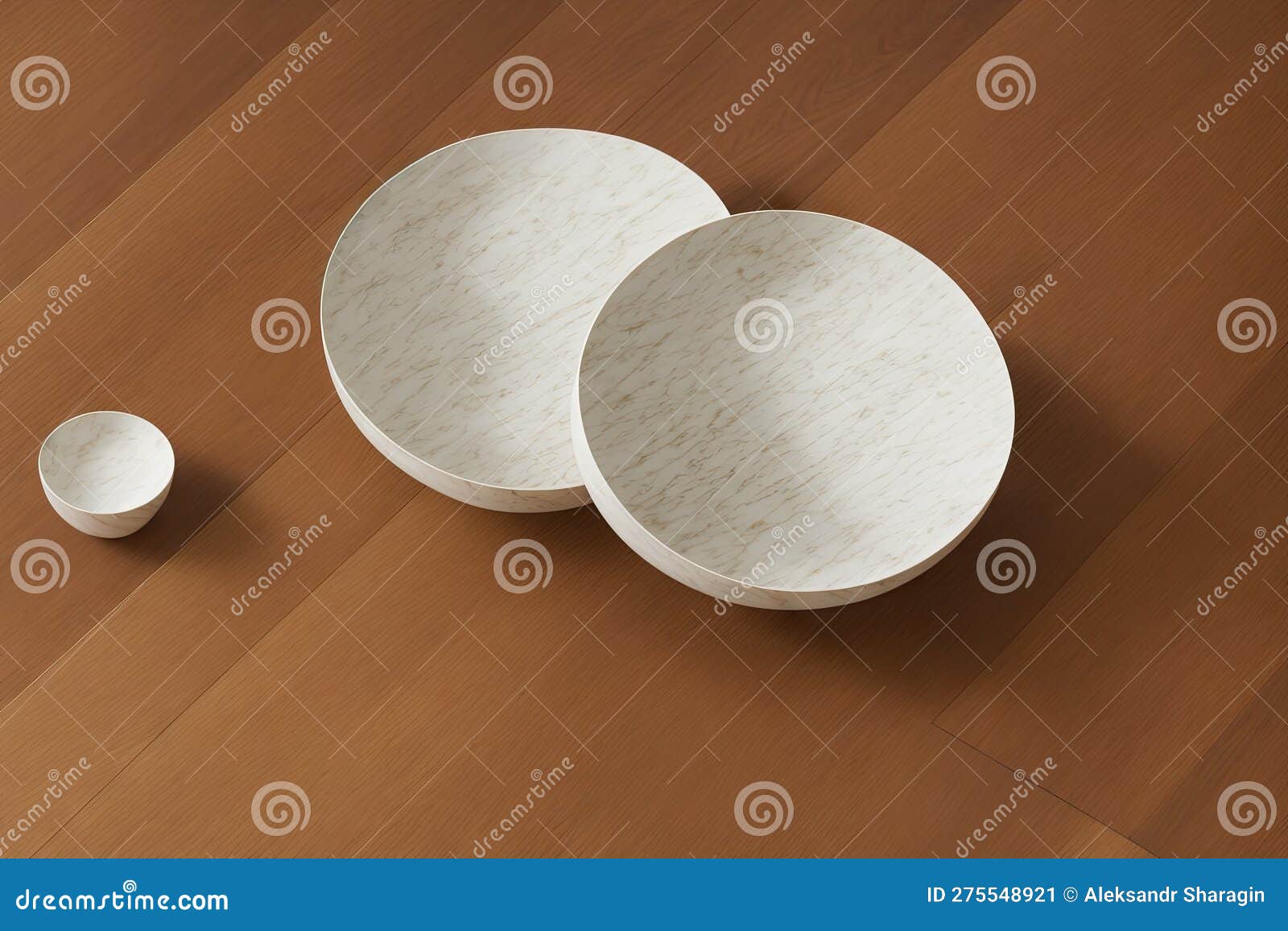 Empty White Bowl, White Plates, on Beige Table. Modern Kitchen Interior ...