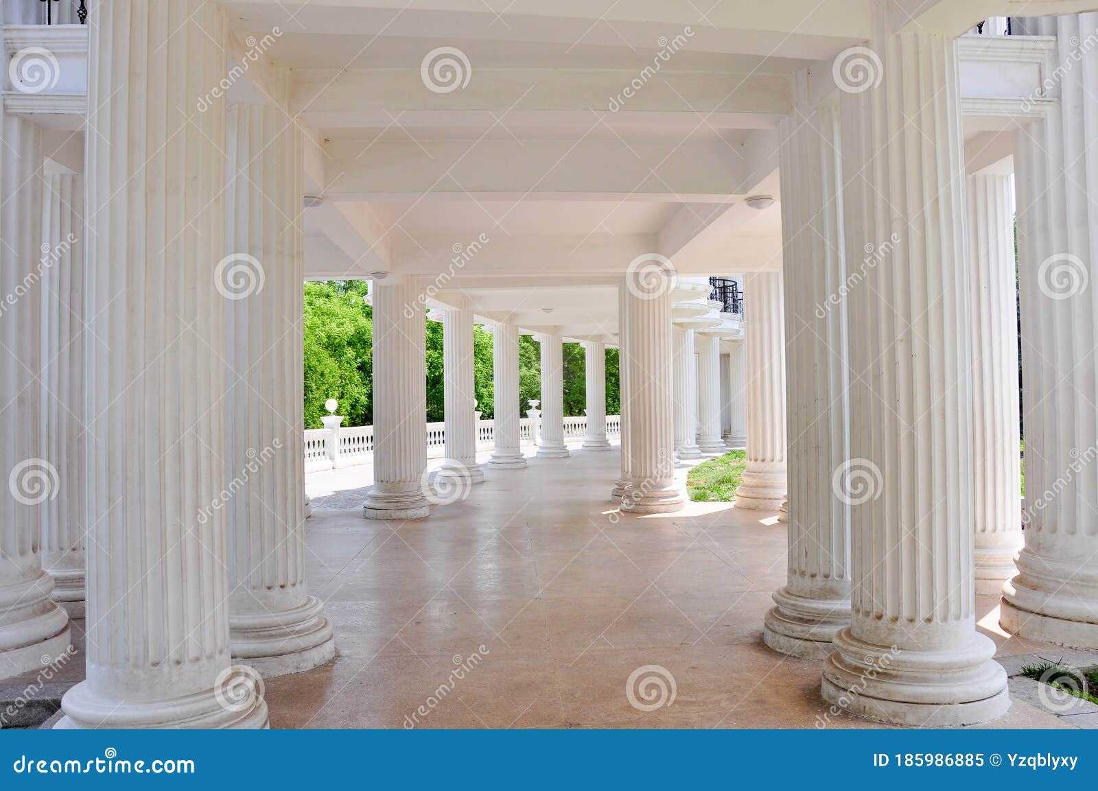Empty White Colonnade by Huge Columns Stock Image - Image of structure ...
