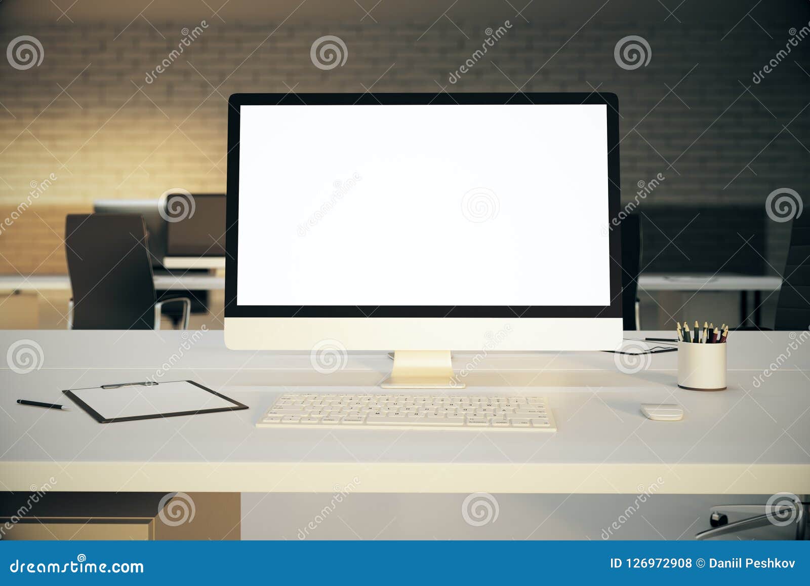 Empty White Computer on Office Desktop Stock Illustration ...