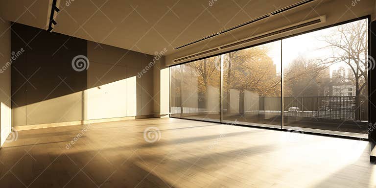 Empty White Concrete Hall Interior with Artificial and Daylight and Reflections on Floor. Empty ...