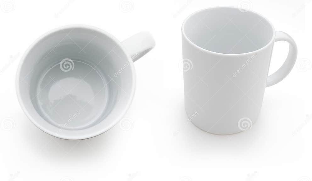 2 Empty White Cups. Front Views and Top View. Isolated on White ...