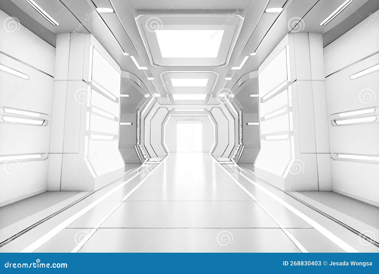 Empty White Empty Sci-Fi Modern Futuristic Hallway in Modern Building ...