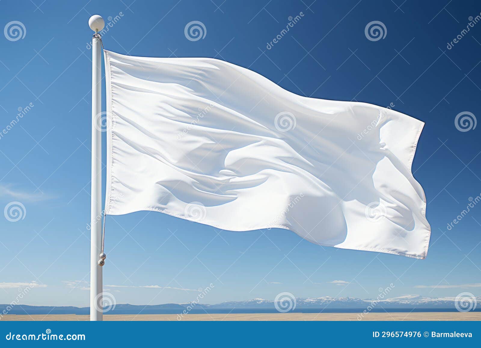 Empty White Flag Waving on Clean Blue Sky. Generative AI Stock Photo ...