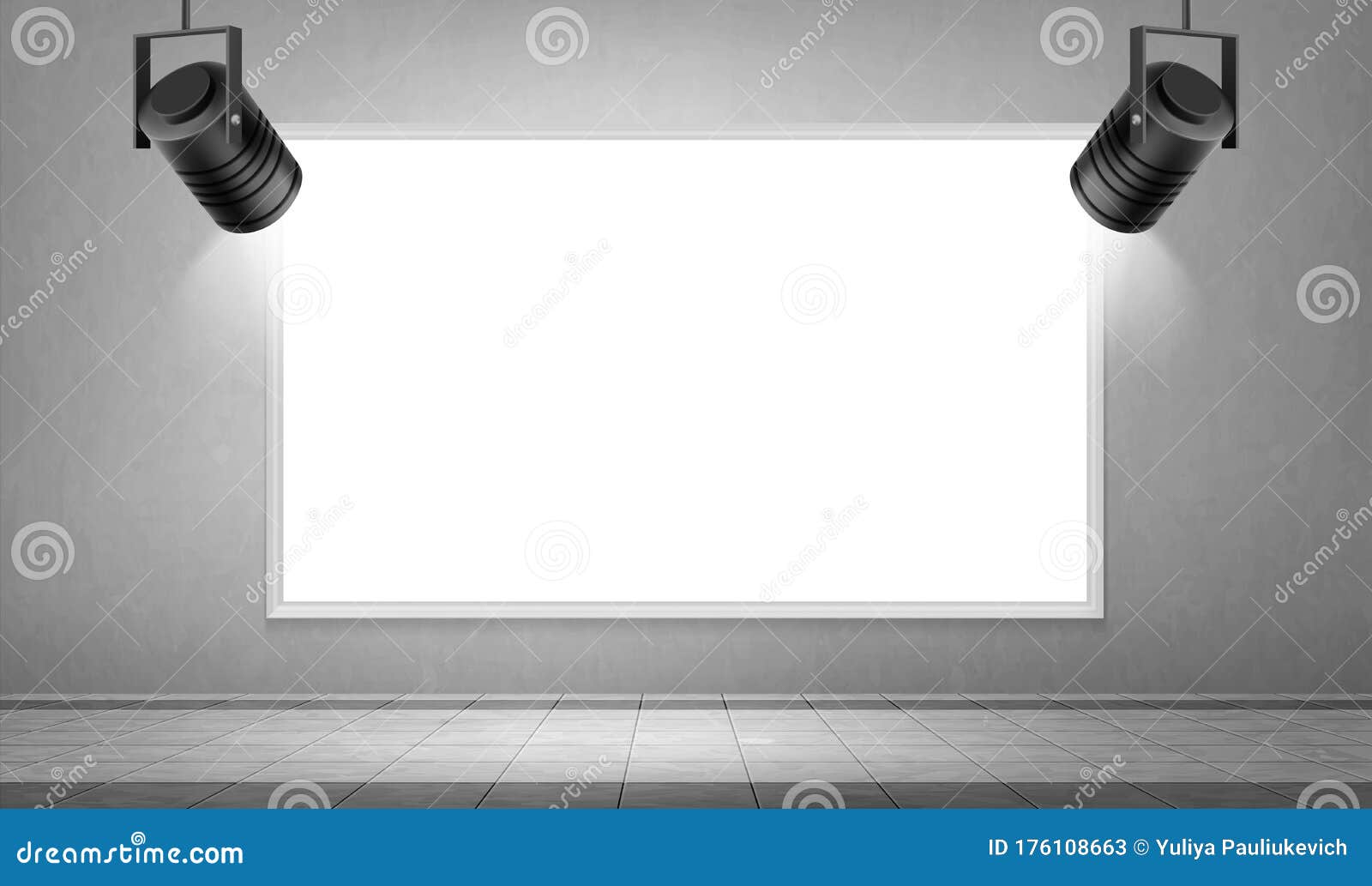 Empty White Frame and Hanging Spotlights in Museum Stock Vector ...