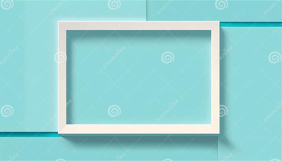 Empty White Frame on Teal Wall: Minimalist Mockup Stock Illustration ...