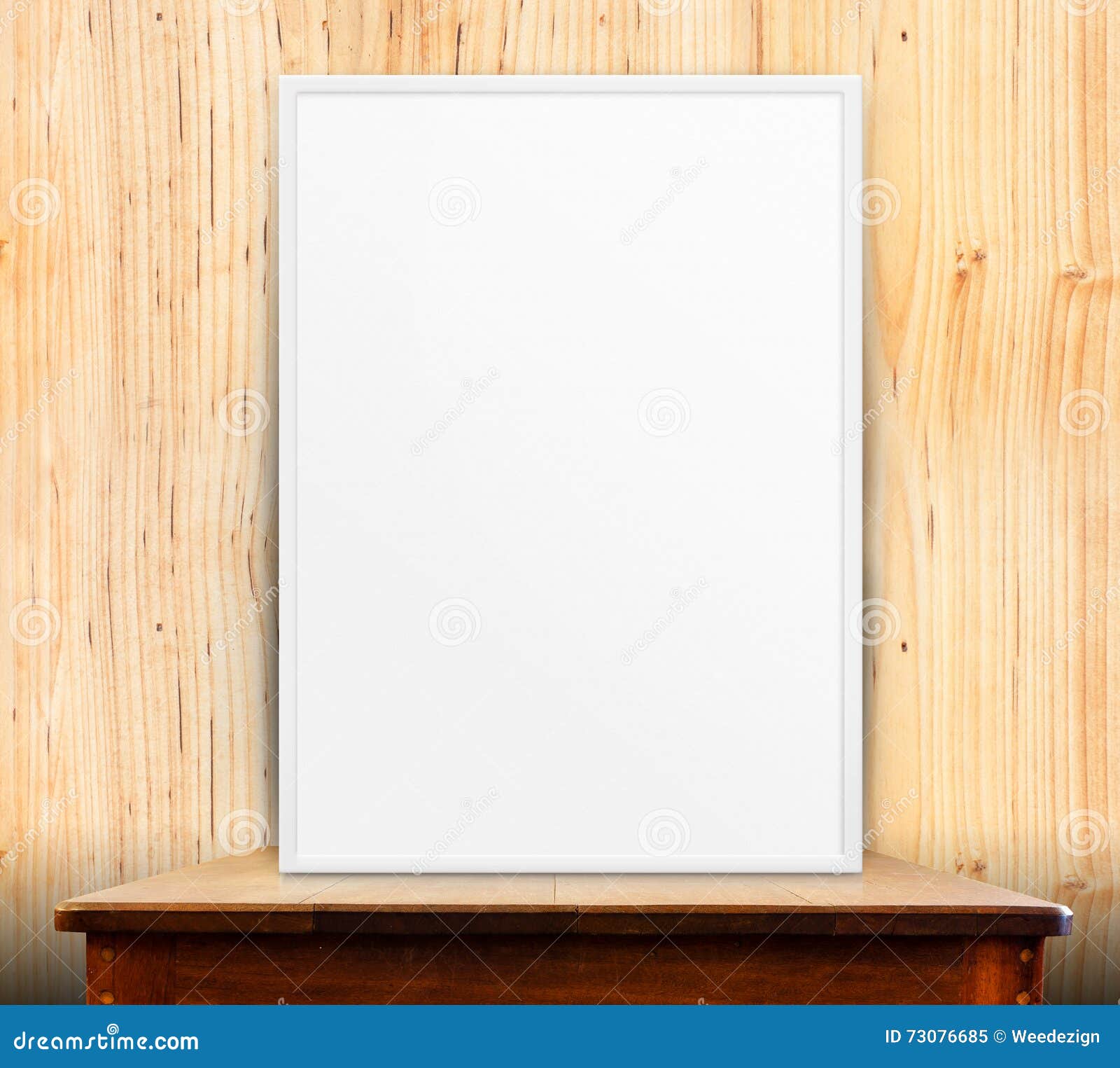 Empty White Frame on Wooden Table at Wood Wall in Background,Mock Up ...